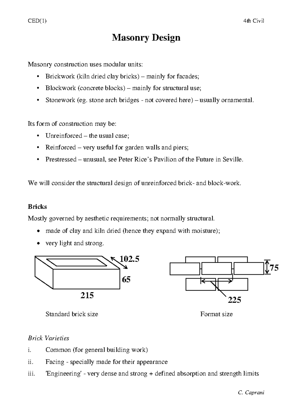 Masonry Notes - Masonry Design Masonry construction uses modular units ...