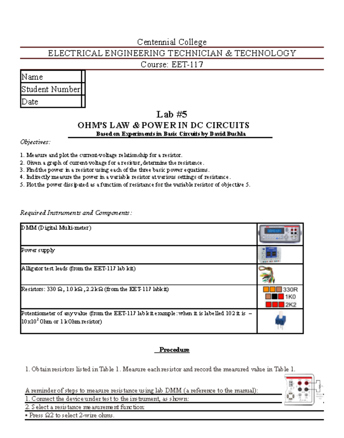 EET-117 LAB 5 23W 2 - EET-117-lab5 - Centennial College ELECTRICAL ENGINEERING TECHNICIAN ...