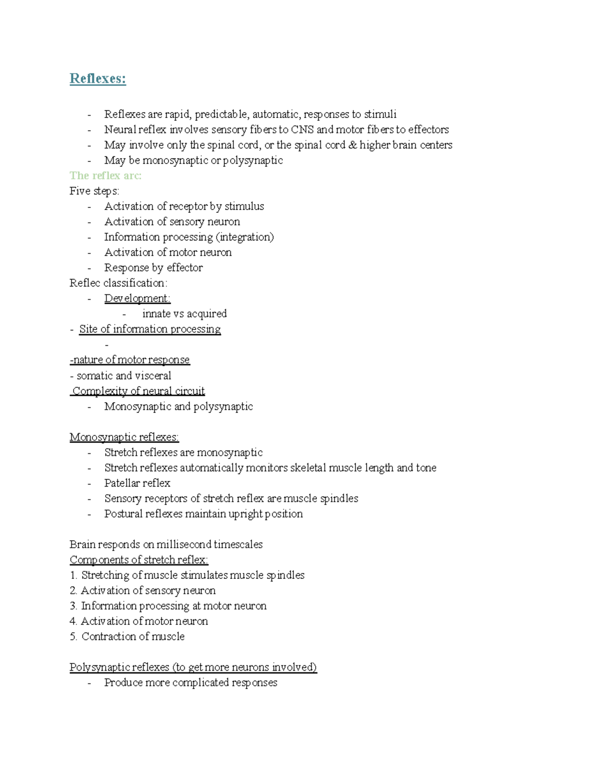 Reflexes-4 - Notes on reflexes - Reflexes: Reflexes are rapid ...