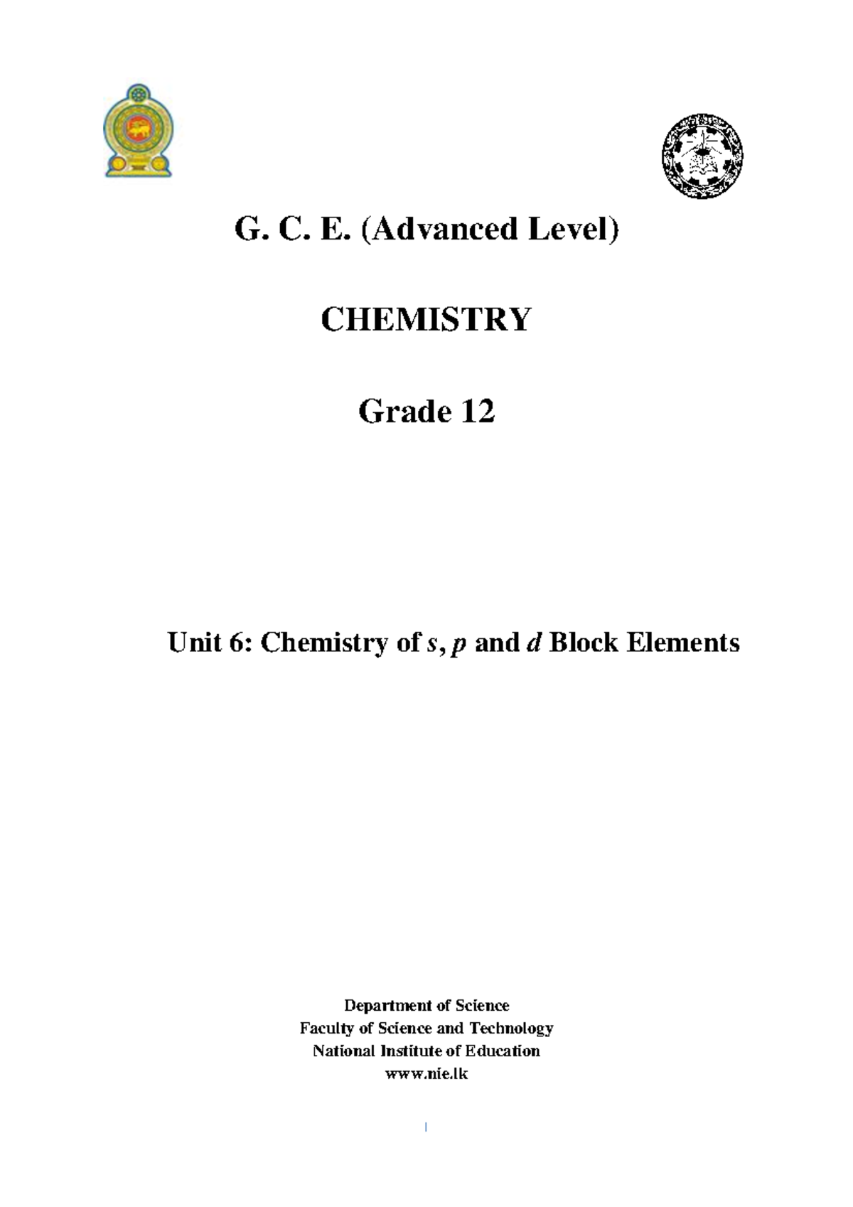 AL Inorganic Chemistry - I G. C. E. (Advanced Level) CHEMISTRY Grade 12 ...