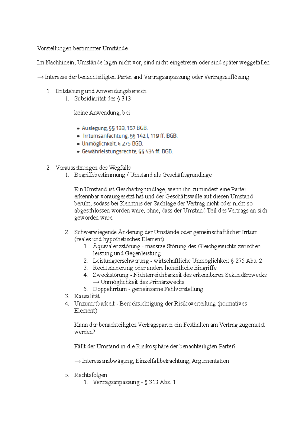 Wegfall - Störung der Geschäftsgrundlage - Vorstellungen bestimmter ...