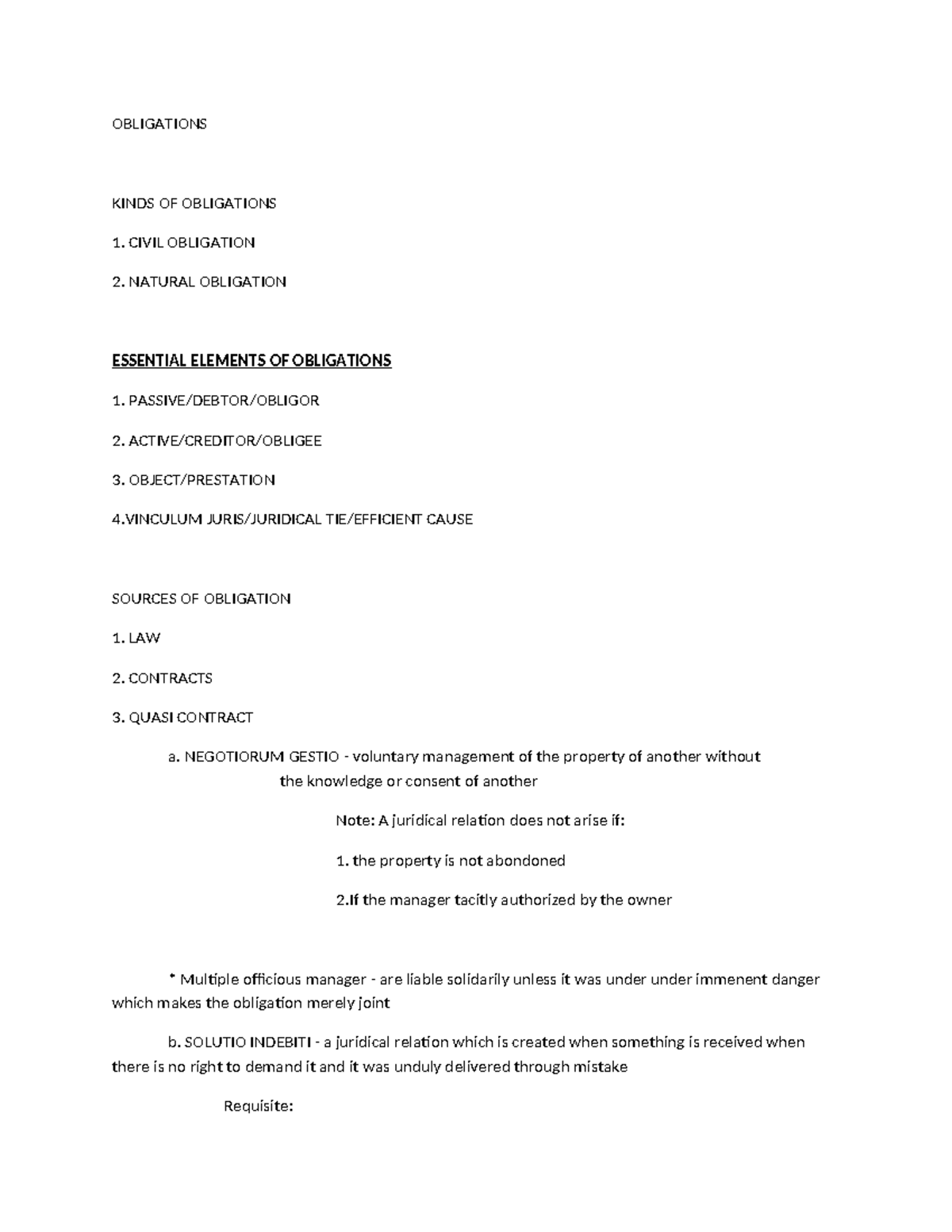 RFBT Notes Final - OBLIGATIONS KINDS OF OBLIGATIONS 1. CIVIL OBLIGATION ...