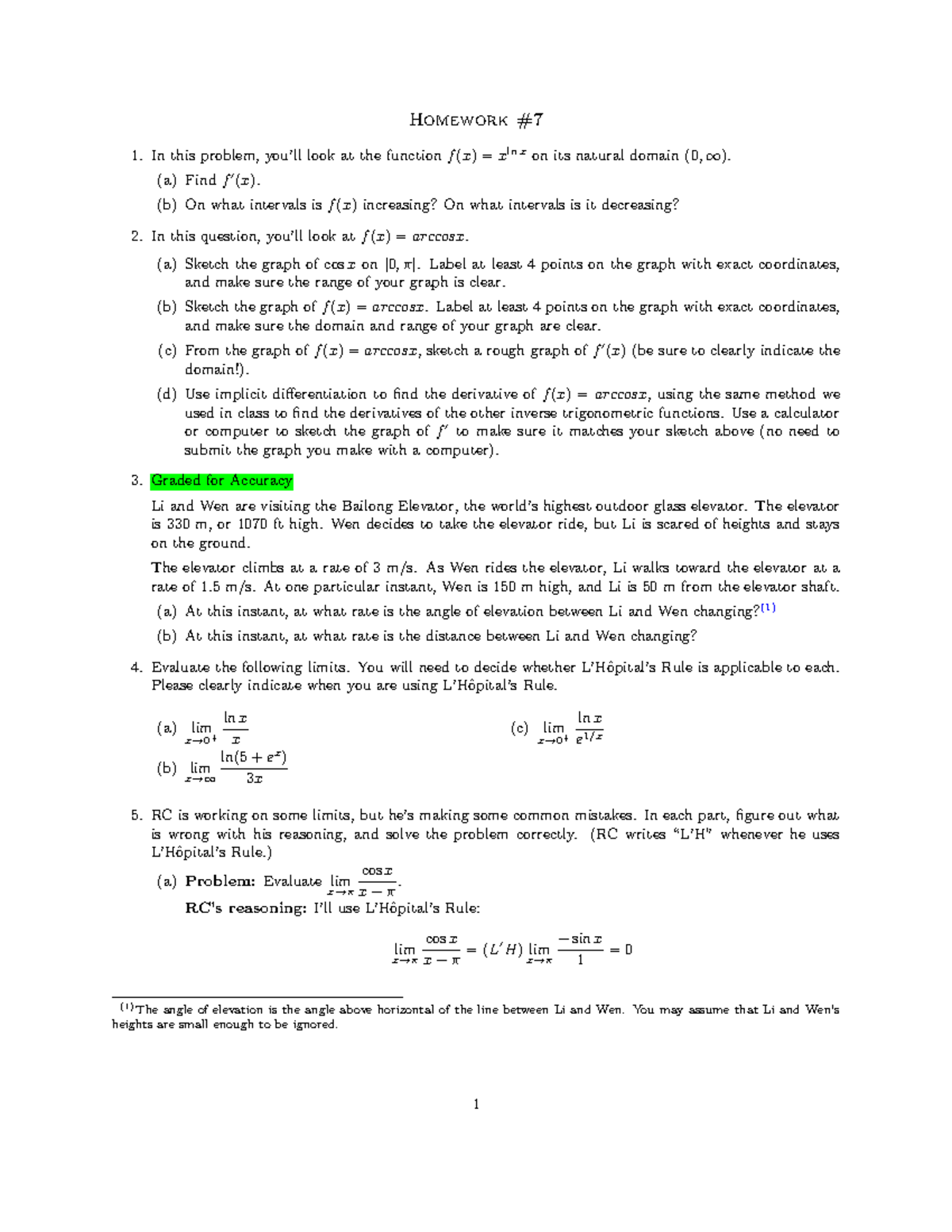 HW 7 - Homework set 7 in the course, with answers on pages 3-7. - Homework # In this problem ...