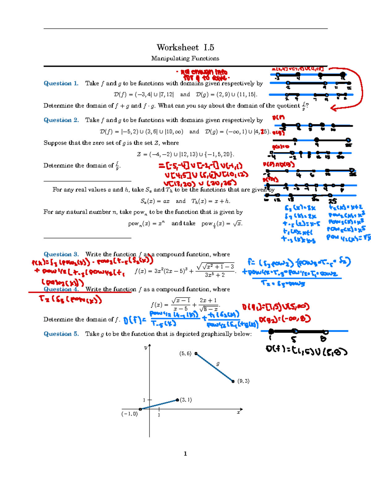 WS+I-5-1 - david weisbart - Worksheet I. Manipulating Functions Question 1. Take f and g to be ...