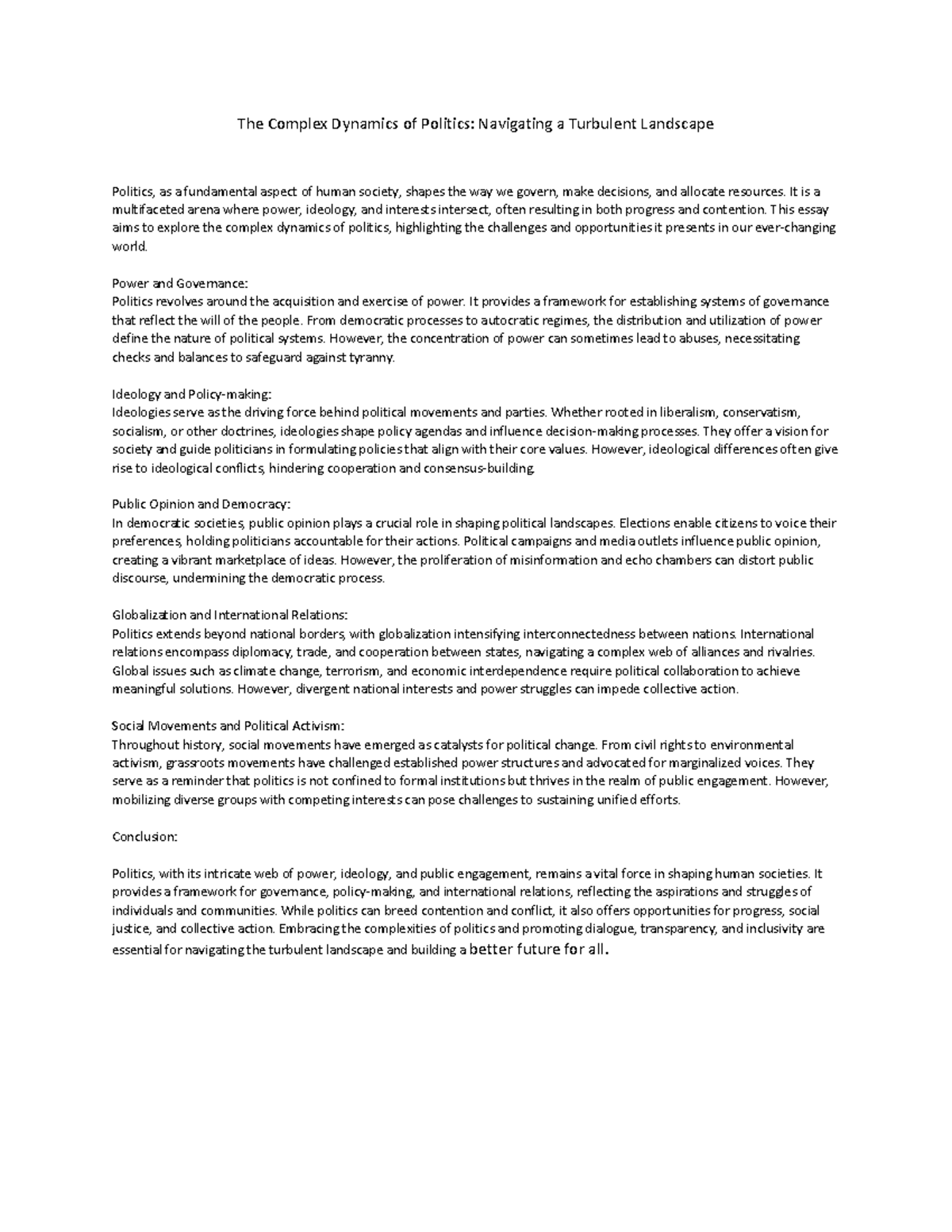 The Complex Dynamics of Politics - It is a multifaceted arena where ...
