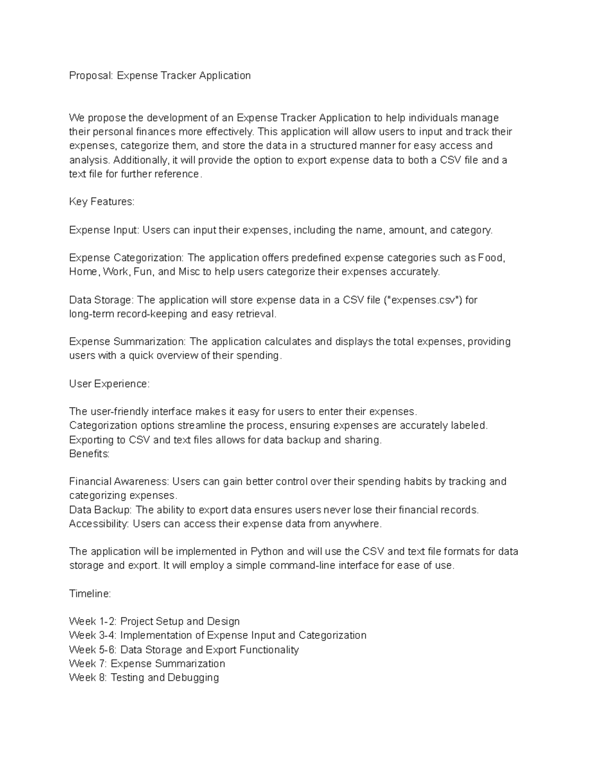 Proposal Expense Tracker Application - This application will allow ...