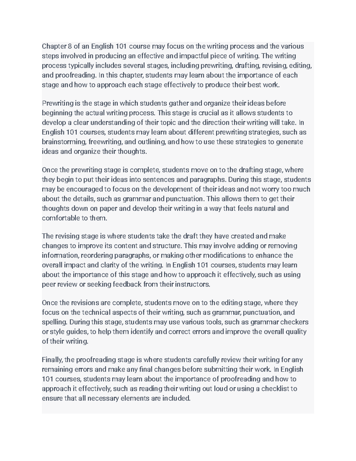 English 101 Chapter 8 - Chapter 8 of an English 101 course may focus on ...