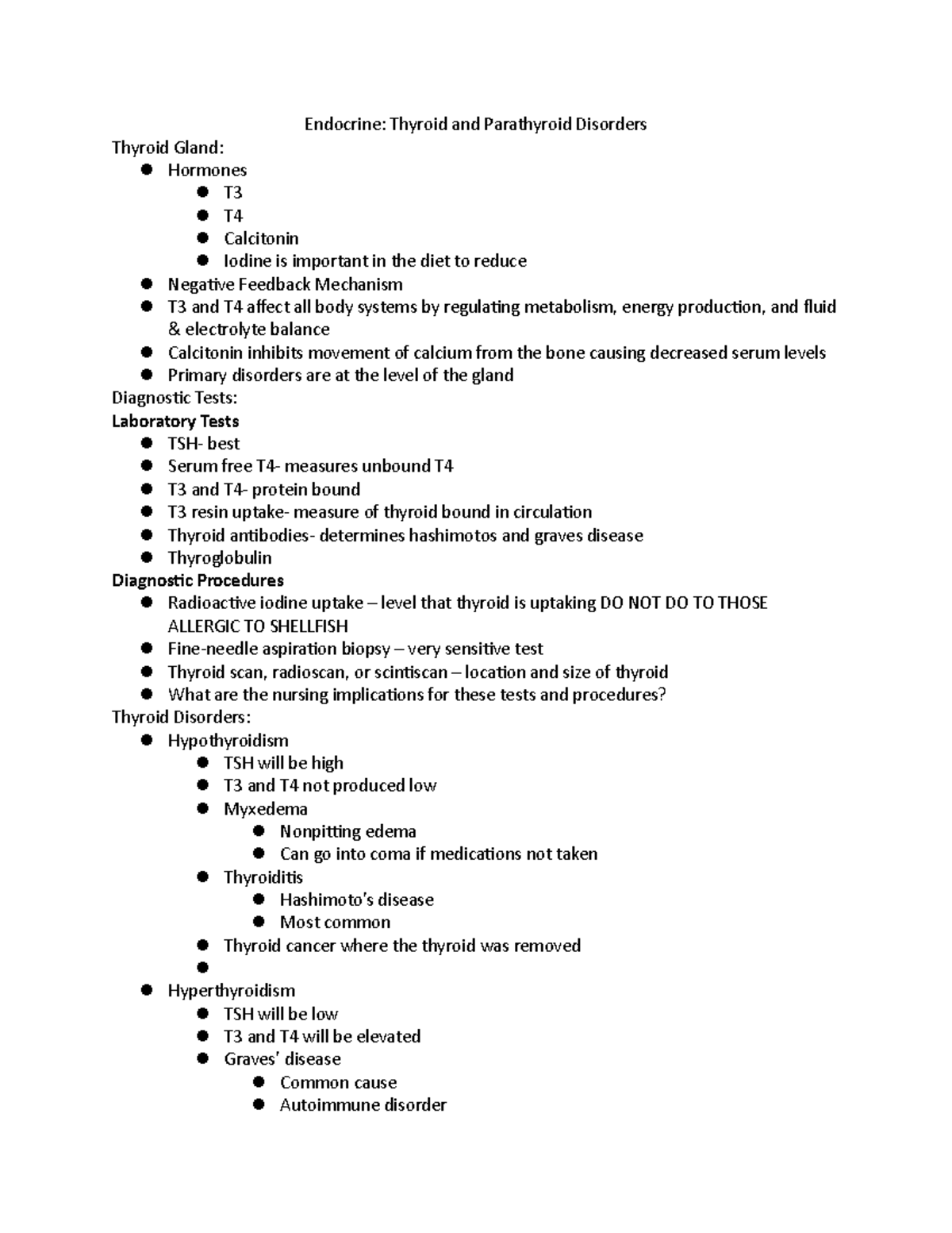 Thryoid Disorders - lecture notes - Endocrine: Thyroid and Parathyroid ...