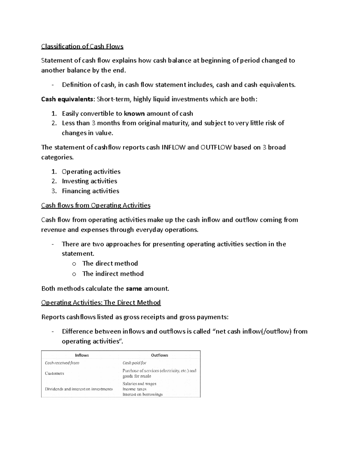 Ch5 Notes - Classification of Cash Flows Statement of cash flow ...