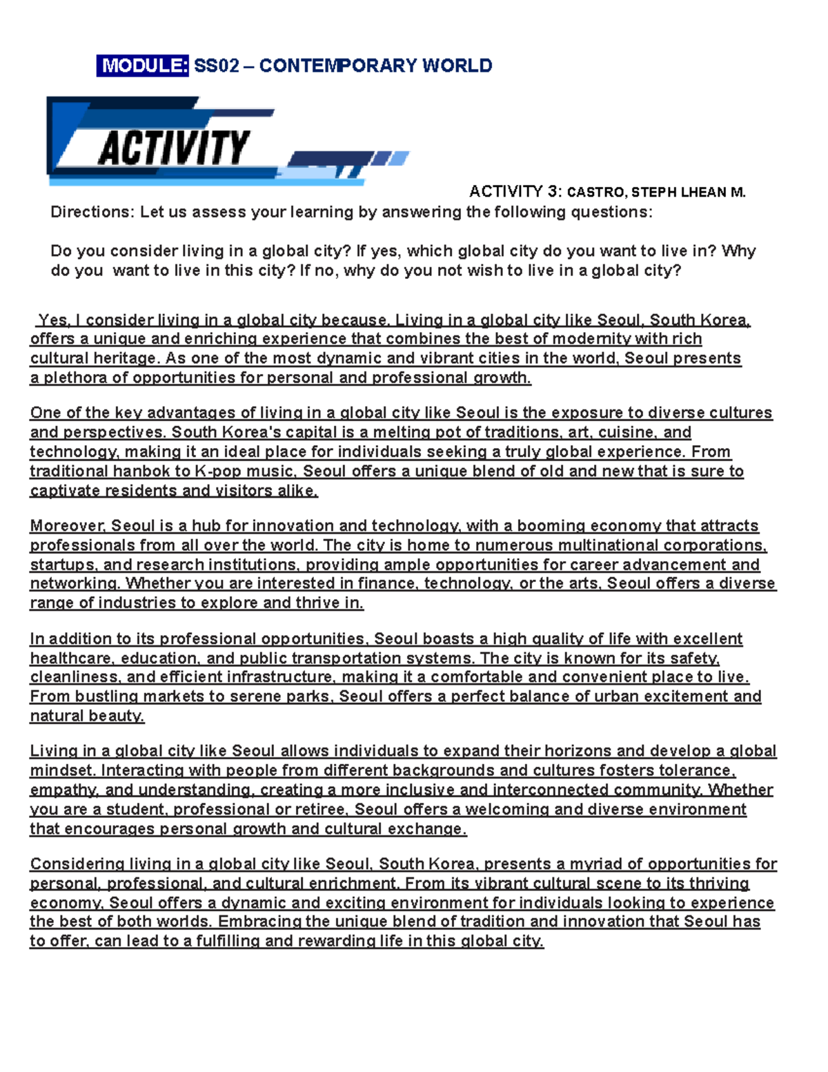 OLSS02 - Activity 3 - n/n - MODULE: SS02 – CONTEMPORARY WORLD ACTIVITY ...