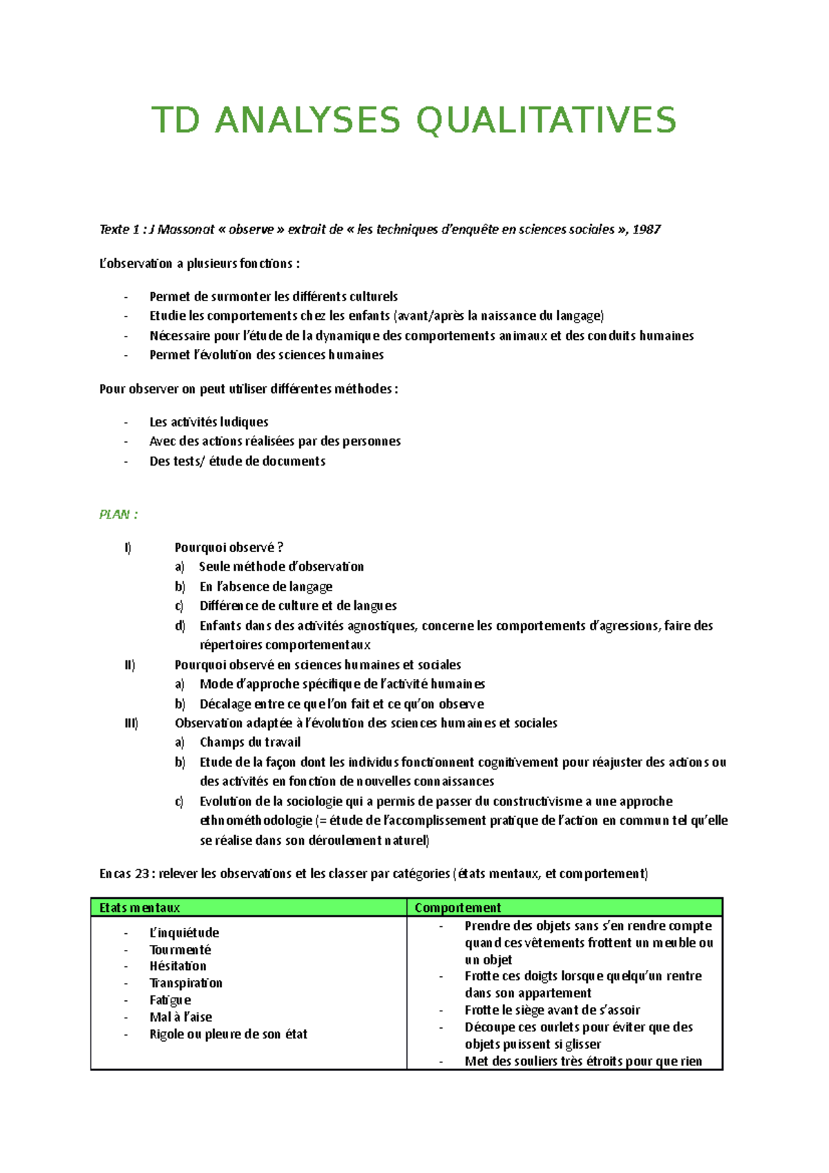 Td Analyses qualitatives - TD ANALYSES QUALITATIVES Texte 1 : J ...