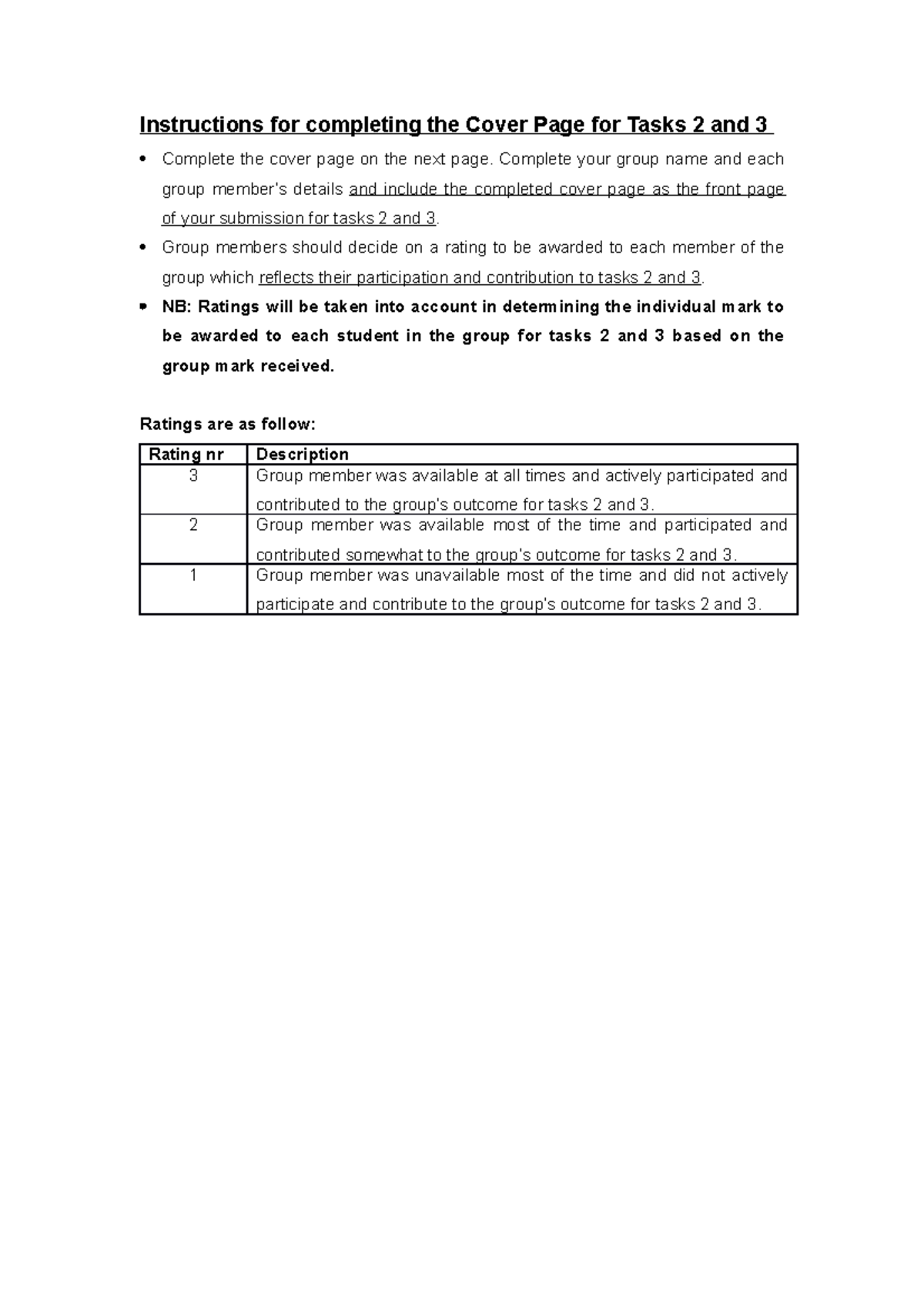 Cover page for task 2 and 3 - Instructions for completing the Cover ...