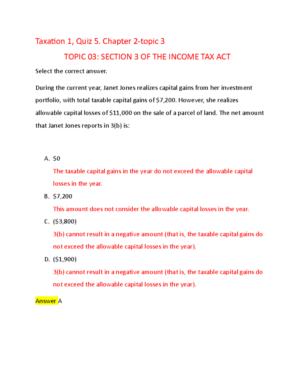 Taxation 1. quize - Taxation 1, Quiz 5. Chapter 2-topic 3 TOPIC 03 ...