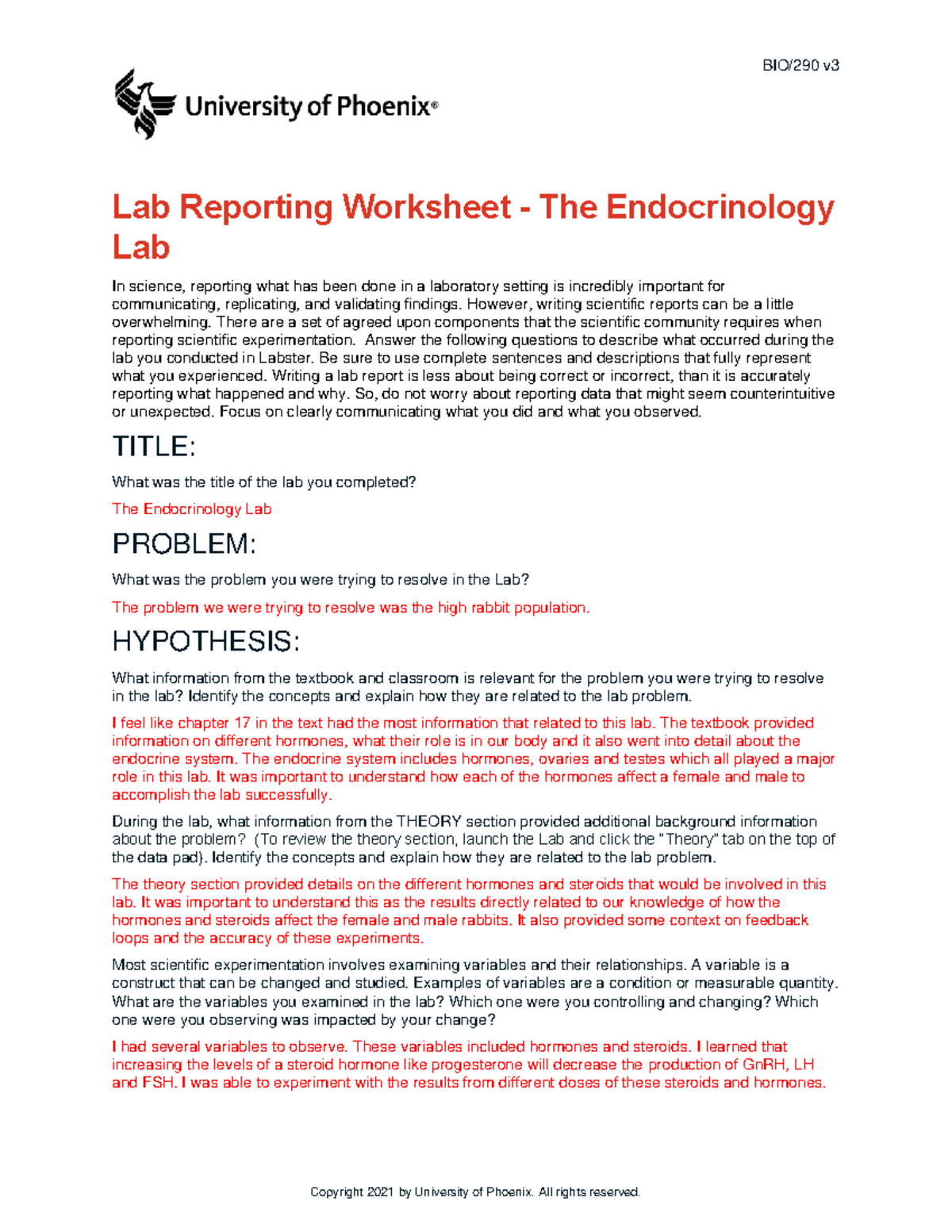 Bio290 v3 wk7 the endocrinology lab - BIO/ 290 v 3 Lab Reporting ...