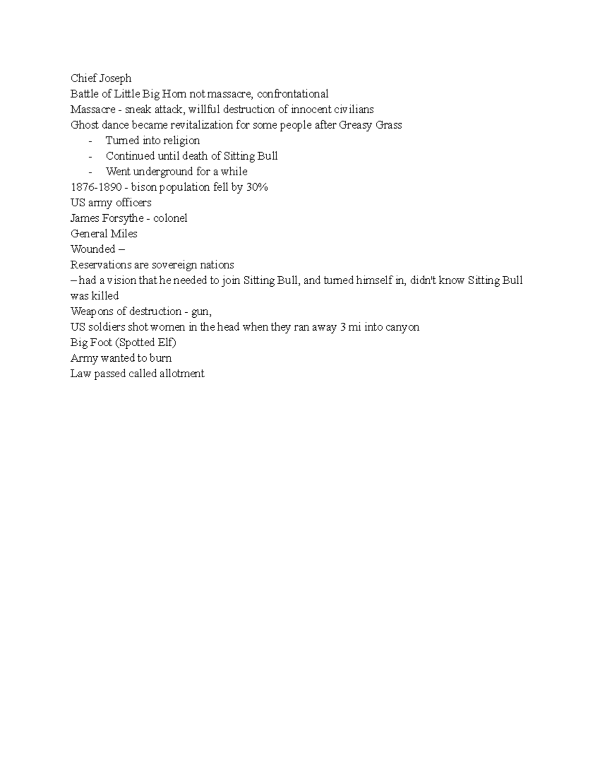 Quiz 3 Notes - Chief Joseph Battle of Little Big Horn not massacre ...