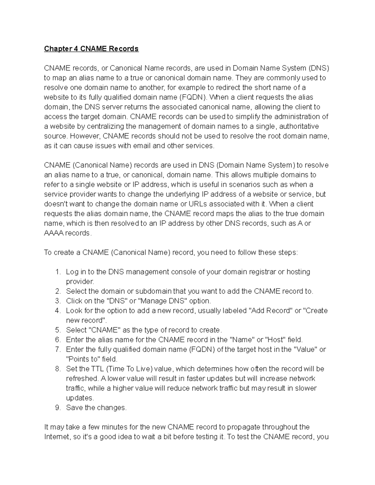 Chapter 4 Cname Records - Chapter 4 CNAME Records CNAME records, or ...