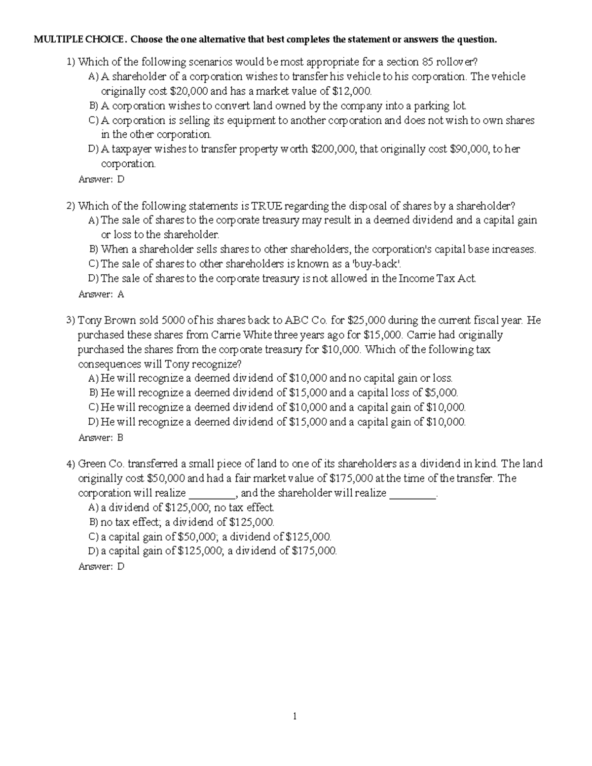 Exam 2018, questions and answers - MULTIPLE CHOICE. Choose the one ...