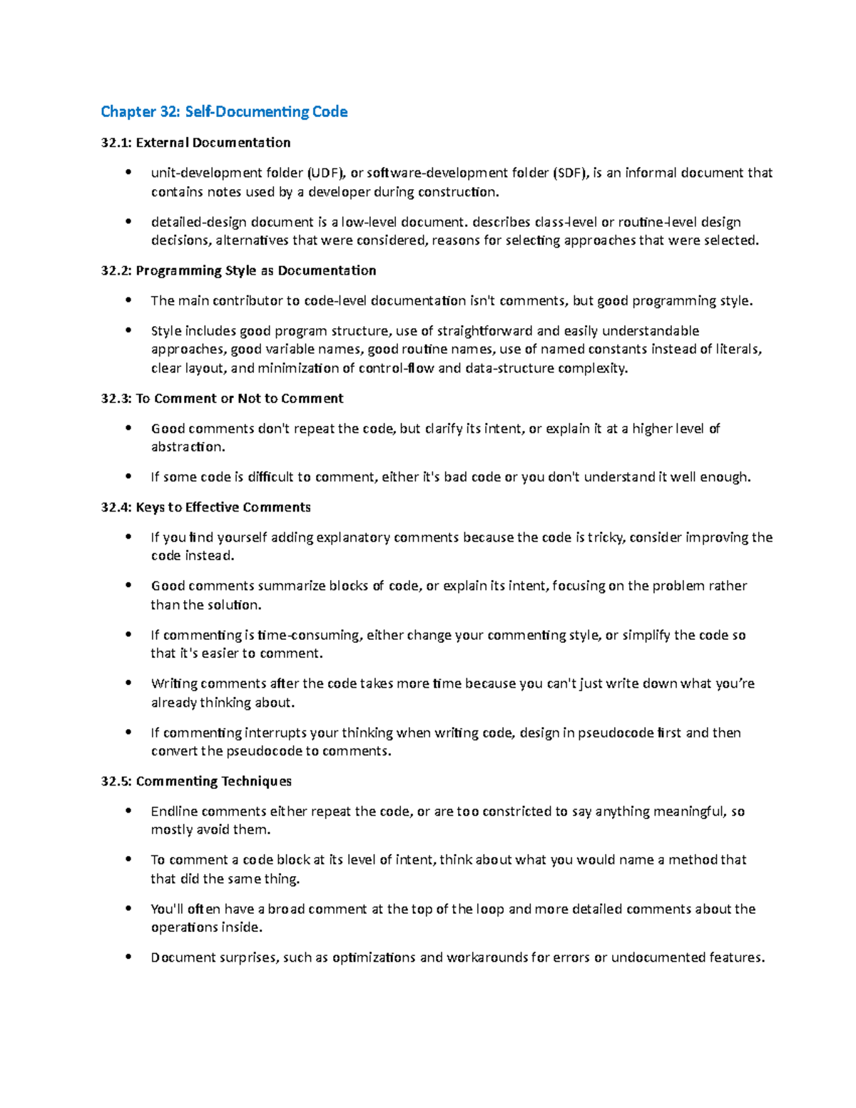 Code Complete Chapter 32 Notes - Chapter 32: Self-Documenting Code 32 ...