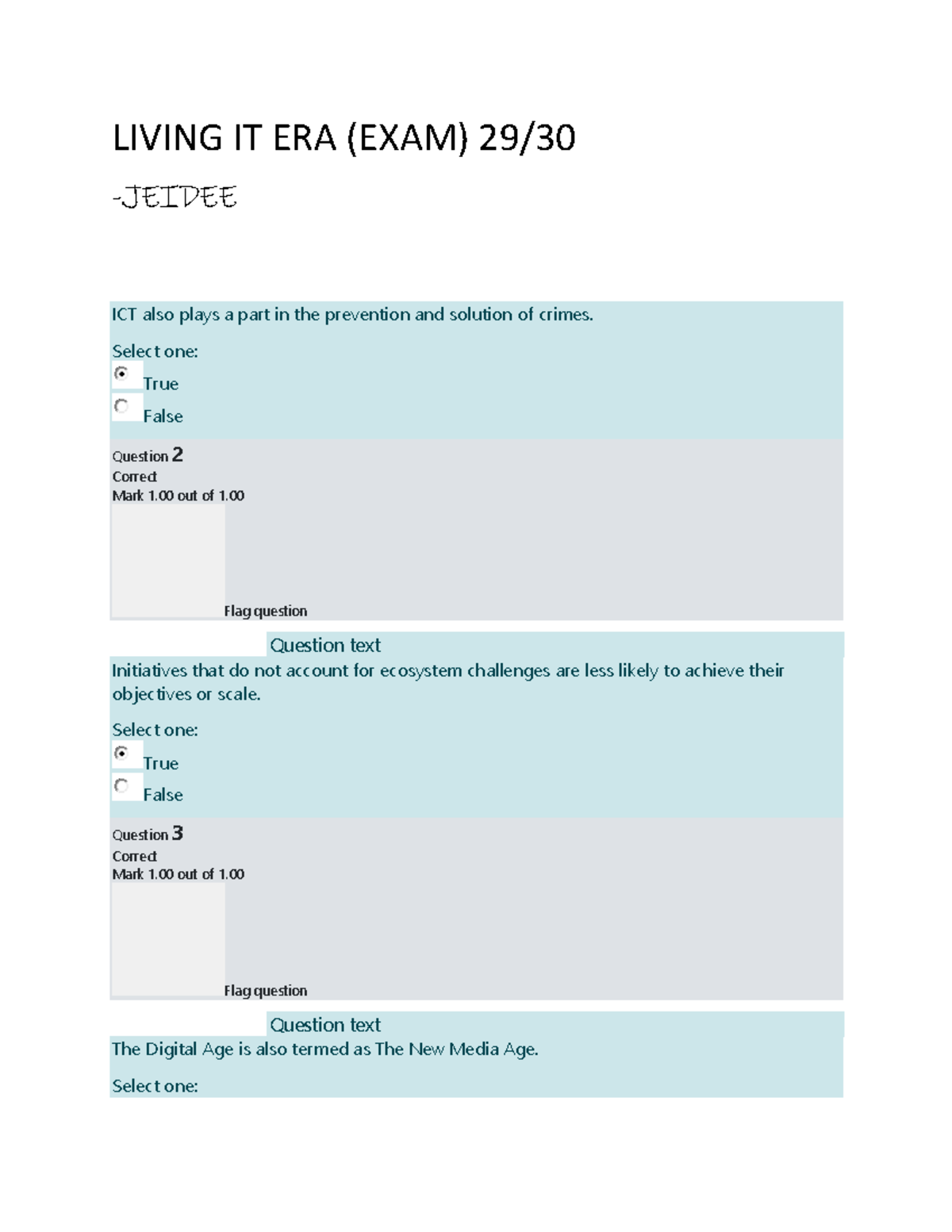 Living IT ERA EXAM -Jeidee - LIVING IT ERA (EXAM) 29/ -JEIDEE ICT also ...