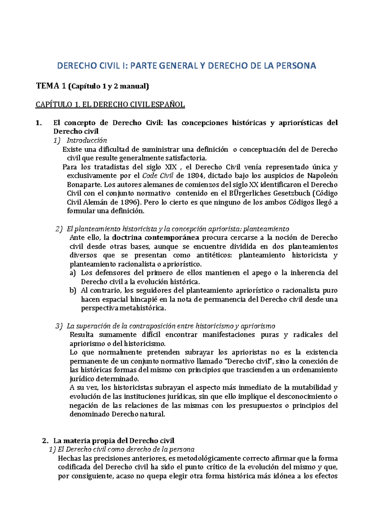Derecho Civil I. Parte General - DERECHO CIVIL I: PARTE GENERAL Y DERECHO DE LA PERSONA TEMA 1 ...