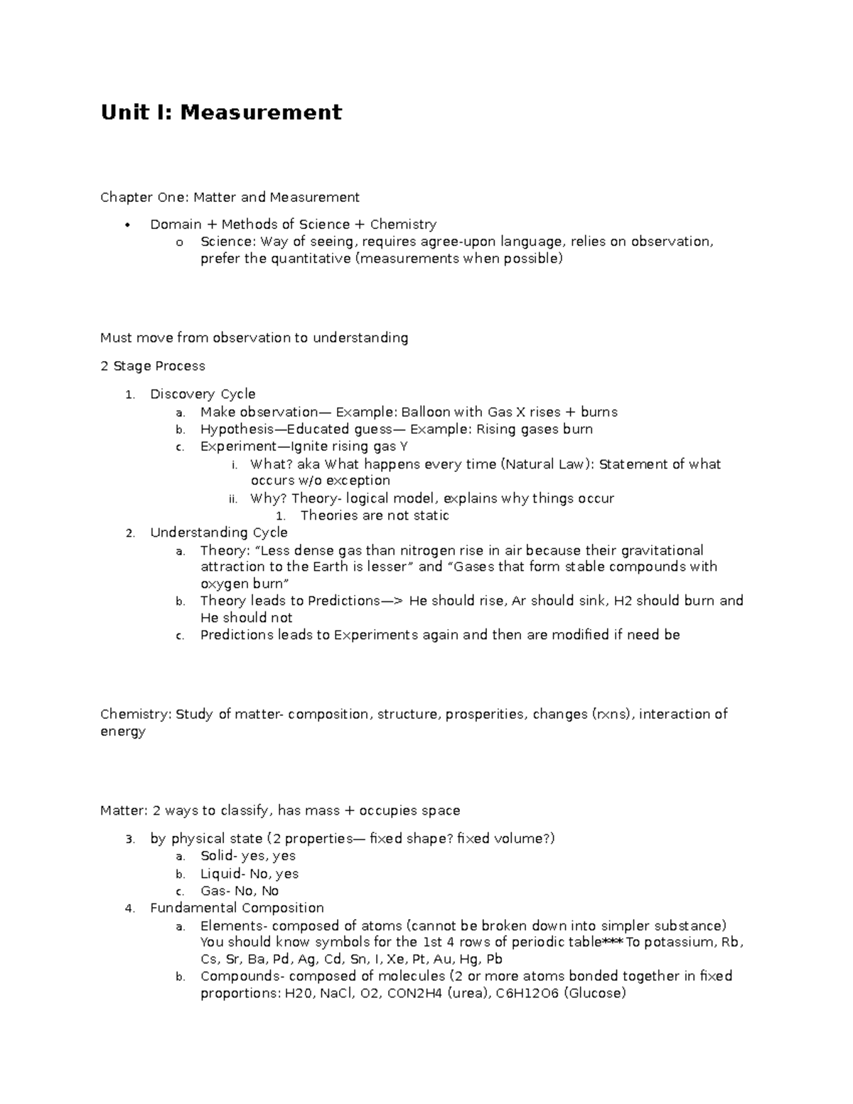 Unit I Measurement CHEM103 - Unit I: Measurement Chapter One: Matter ...