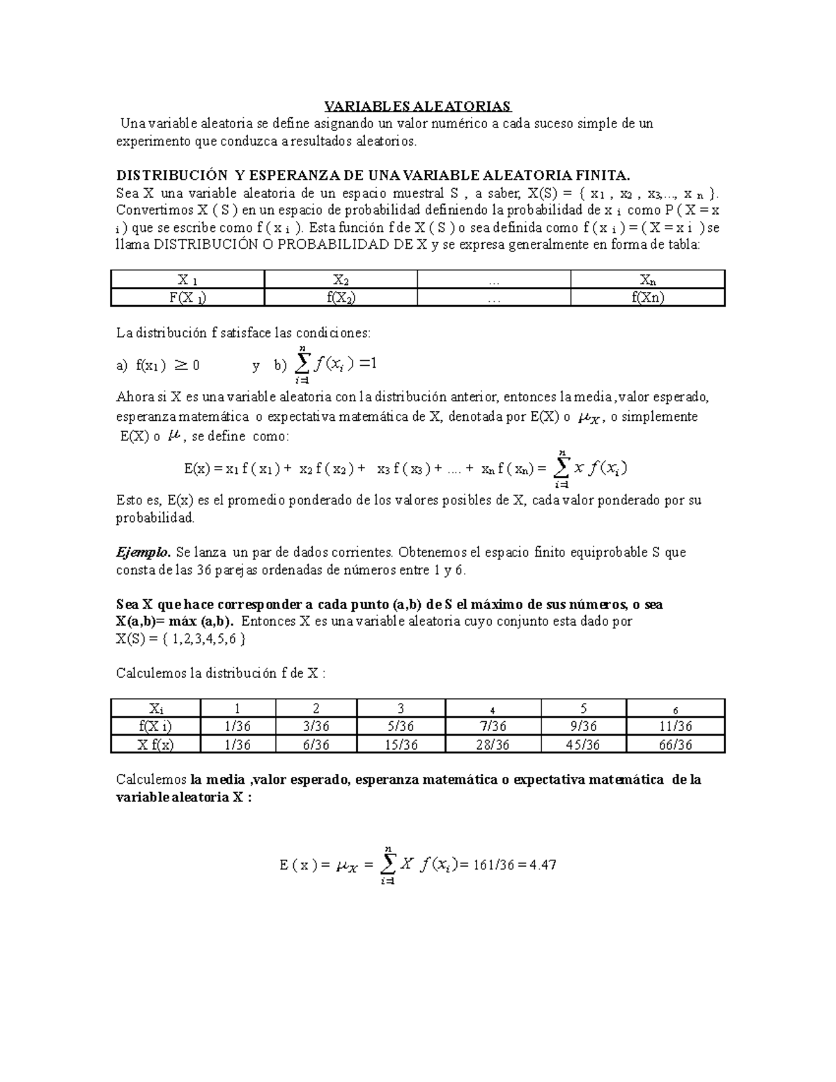 Variables-aleatorias - VARIABLES ALEATORIAS Una variable aleatoria se ...