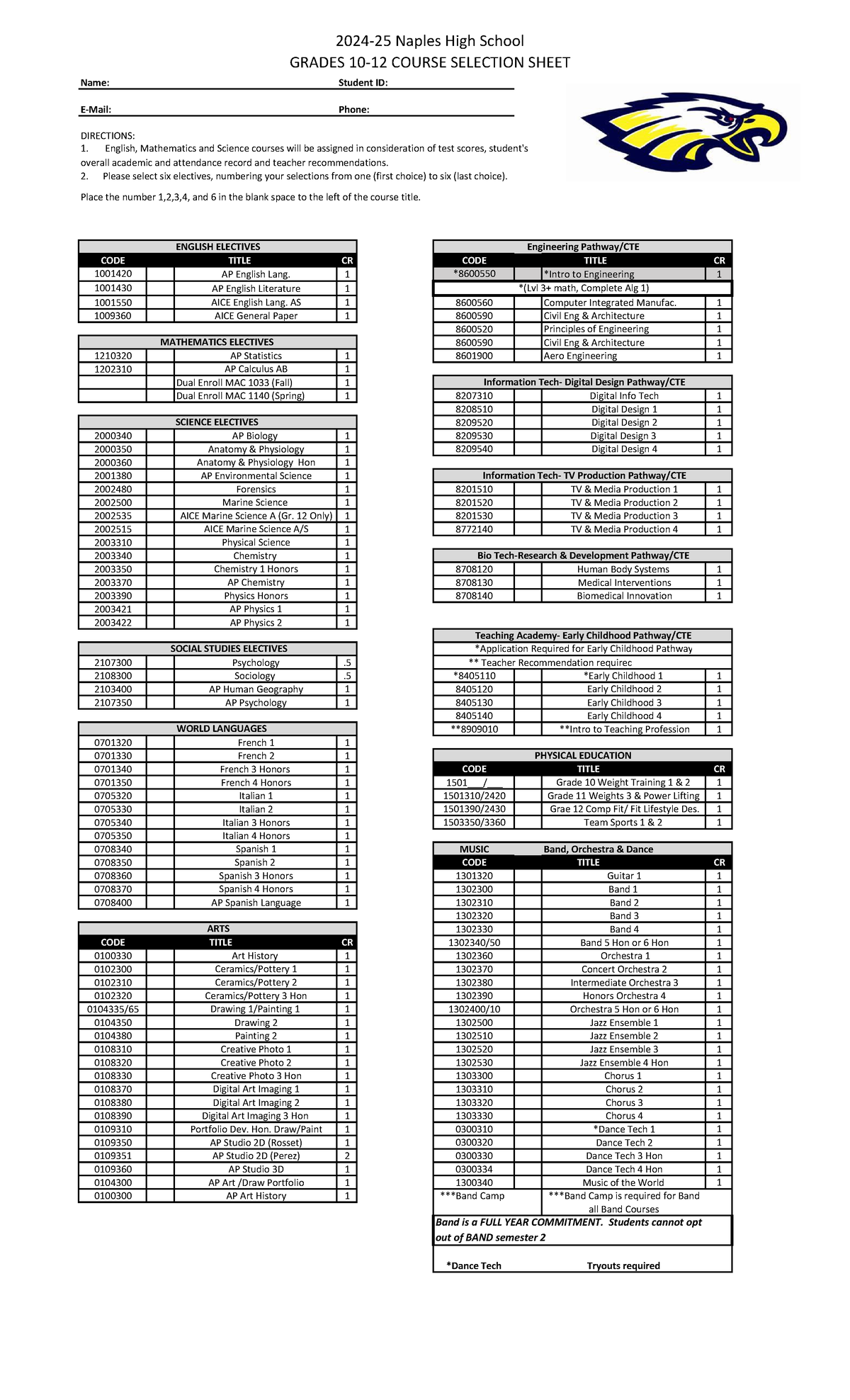 24-25Scheduling Grades 10-12 - 2024 ‐ 25 Naples High School GRADES 10 ‐ 12 COURSE SELECTION ...