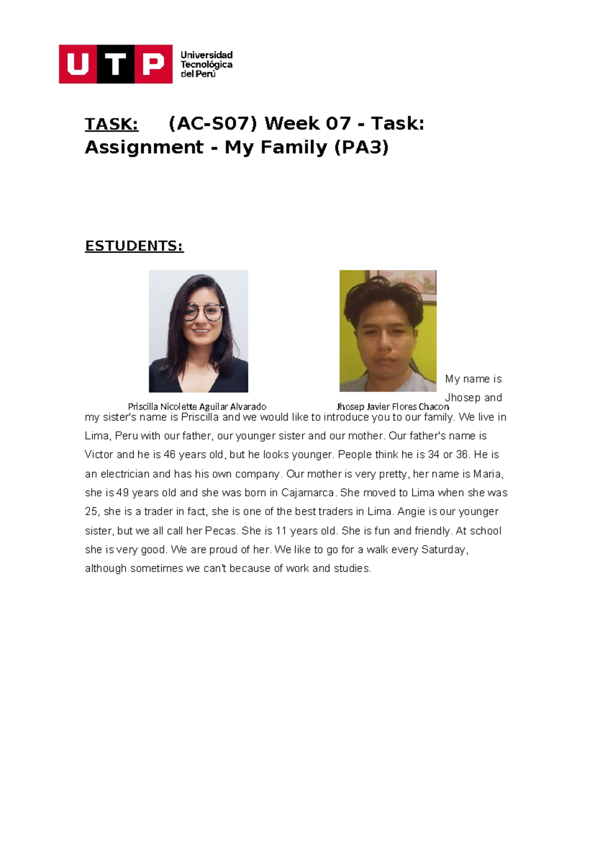 TASK - task 05 - TASK: 🔴 (AC-S07) Week 07 - Task: Assignment - My Family (PA3) ESTUDENTS: My ...