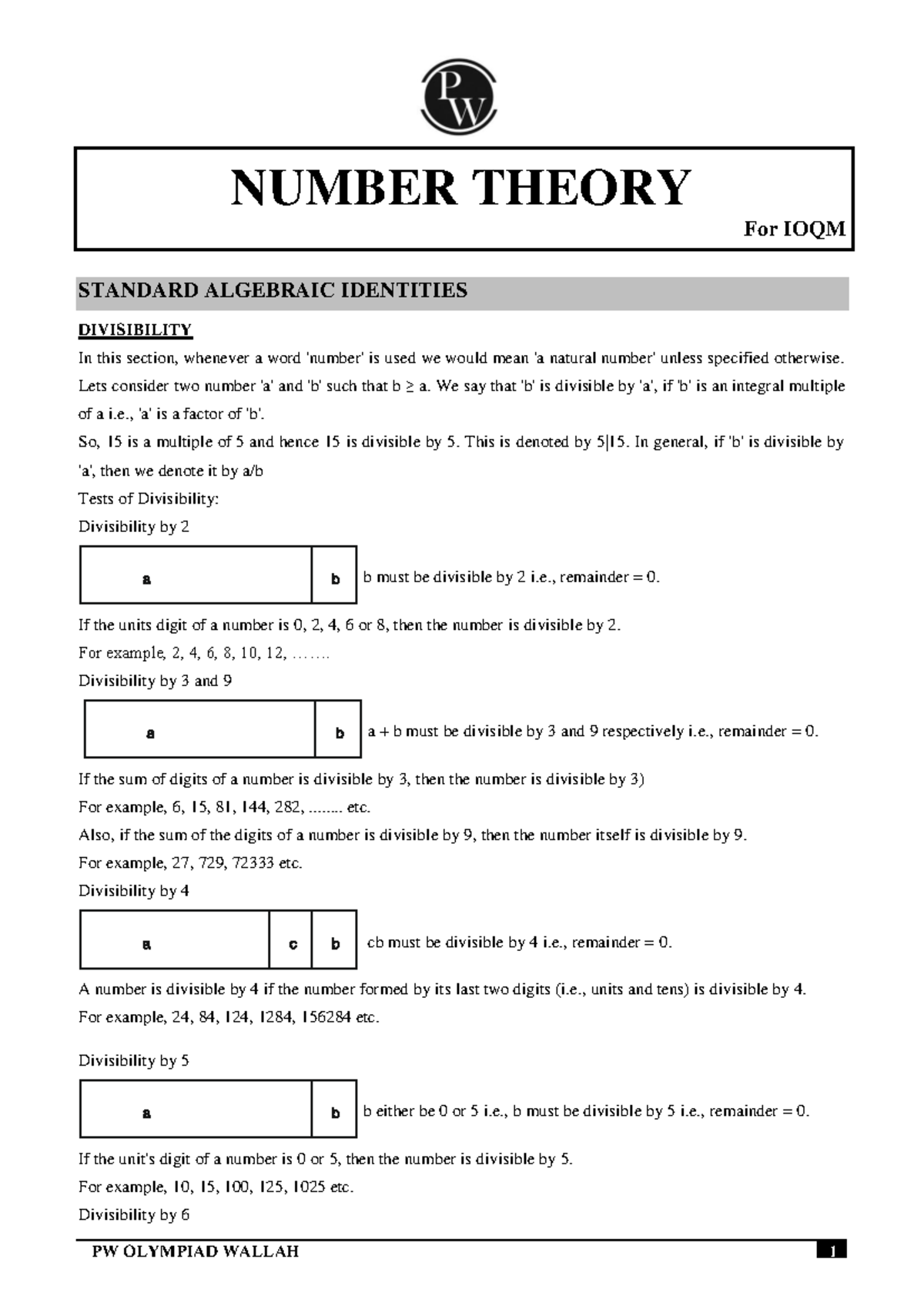 Number Theory Module 01 (Only PDF) IOQM 2024 - NUMBER THEORY For IOQM ...