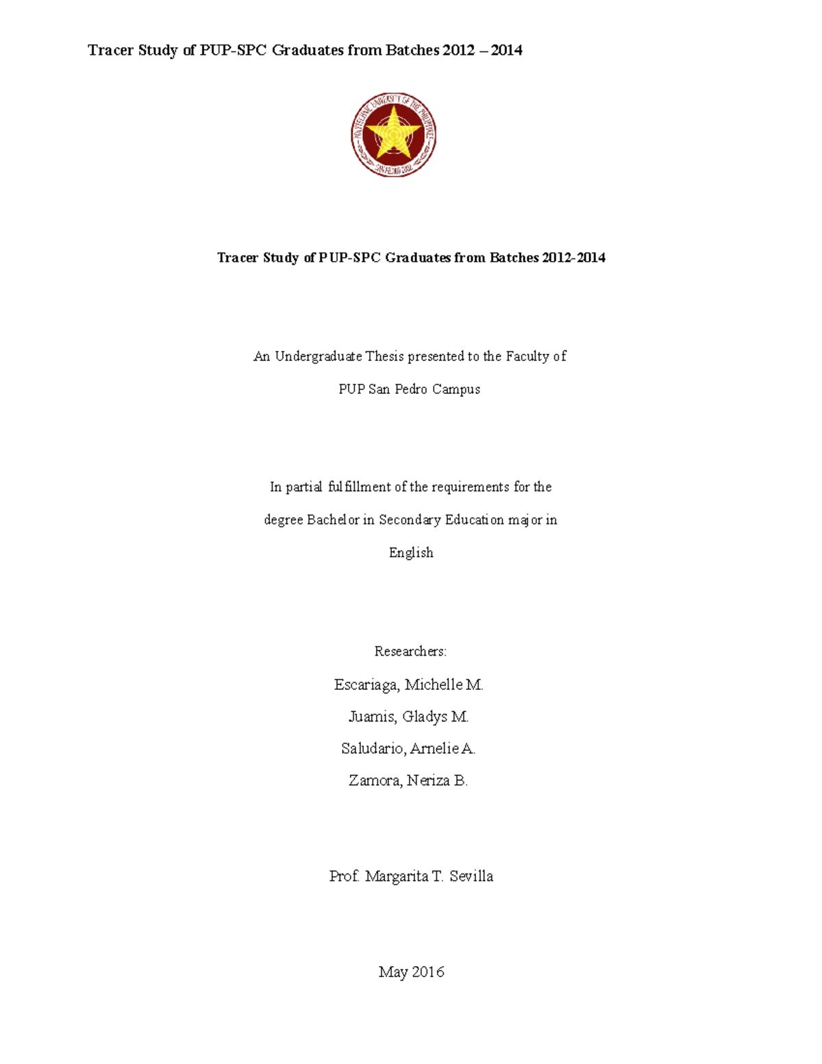 Thesis-tracer-study - documentation - Tracer Study of PUP-SPC Graduates ...