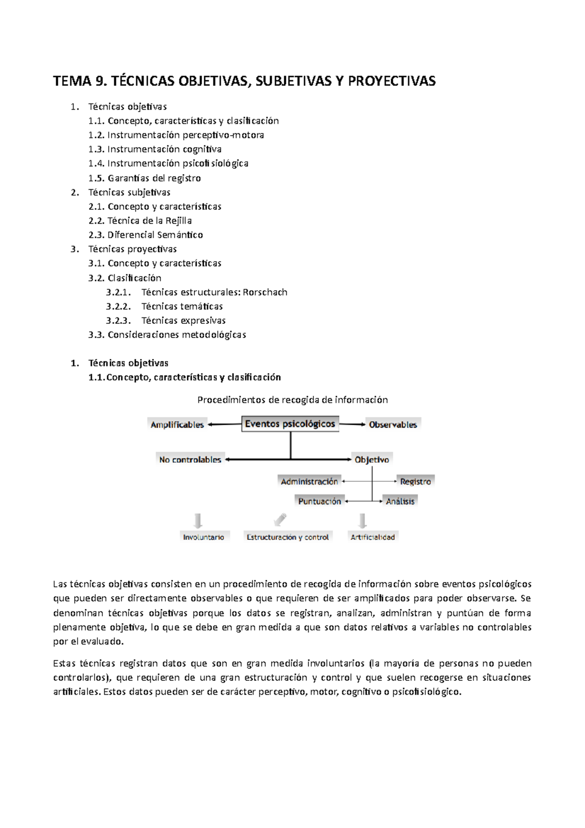 Tema 9 Técnicas objetivas, subjetivas y proyectivas - TEMA 9. TÉCNICAS ...