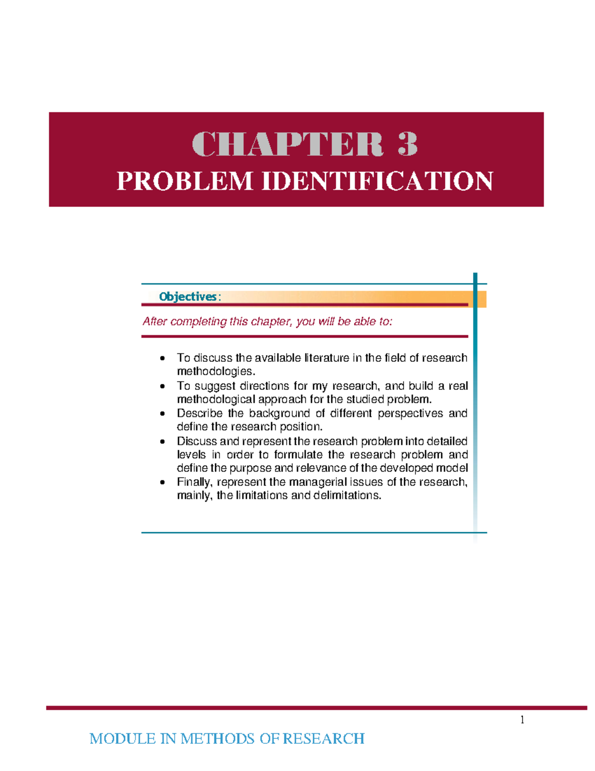 Chapter 3-Methods of Research-Module - 1 Objectives: After completing ...