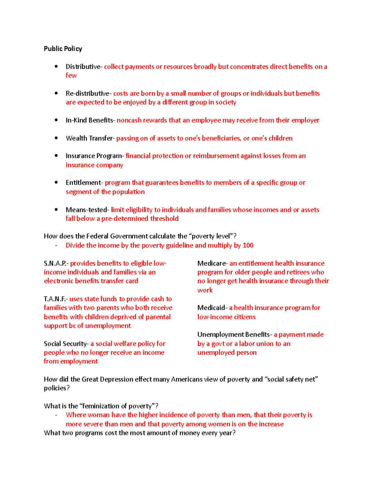 Public Policy Exam Review - Public Policy Distributive- collect ...