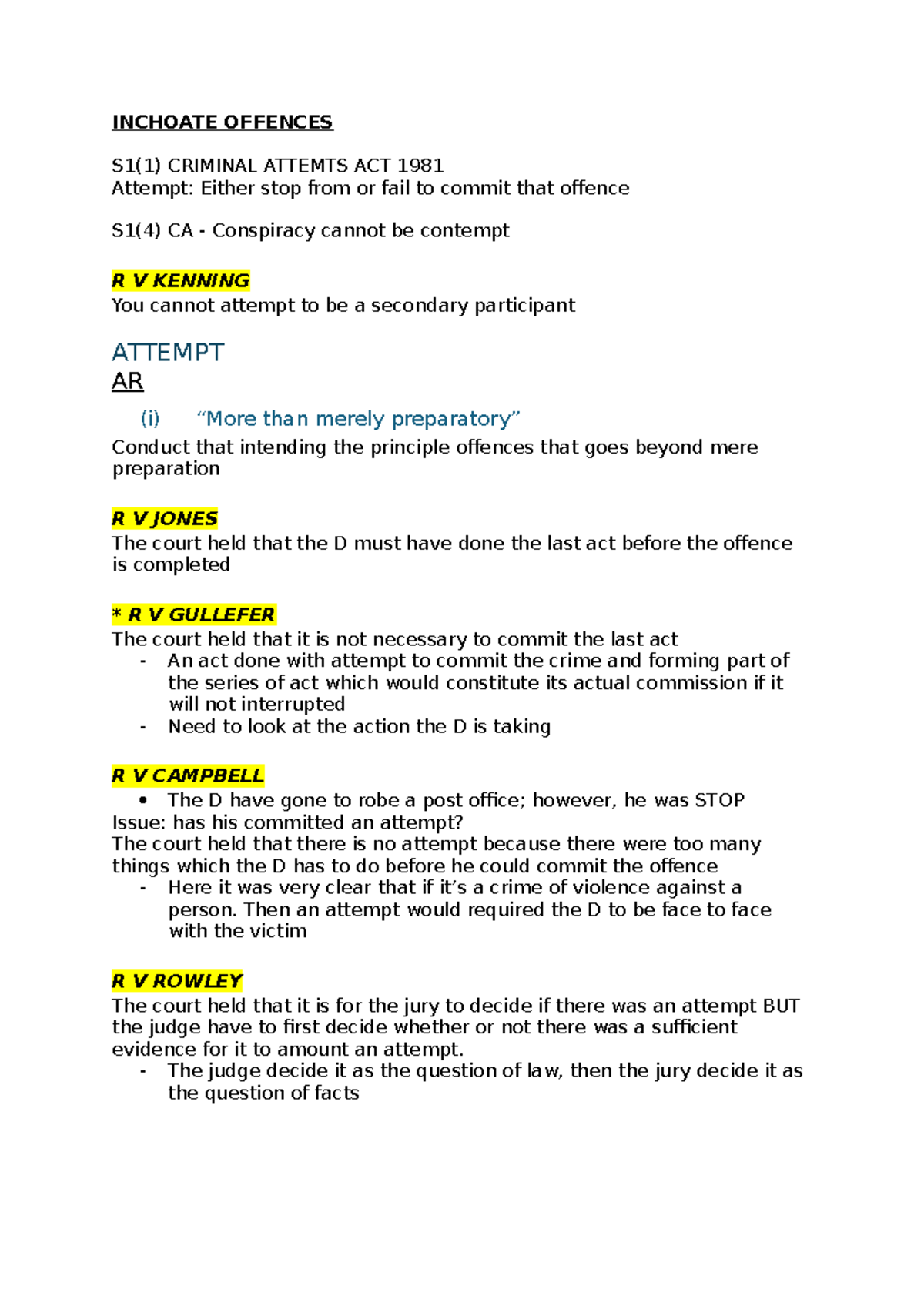 Inchoate offence 1 - INCHOATE OFFENCES S1(1) CRIMINAL ATTEMTS ACT 1981 ...