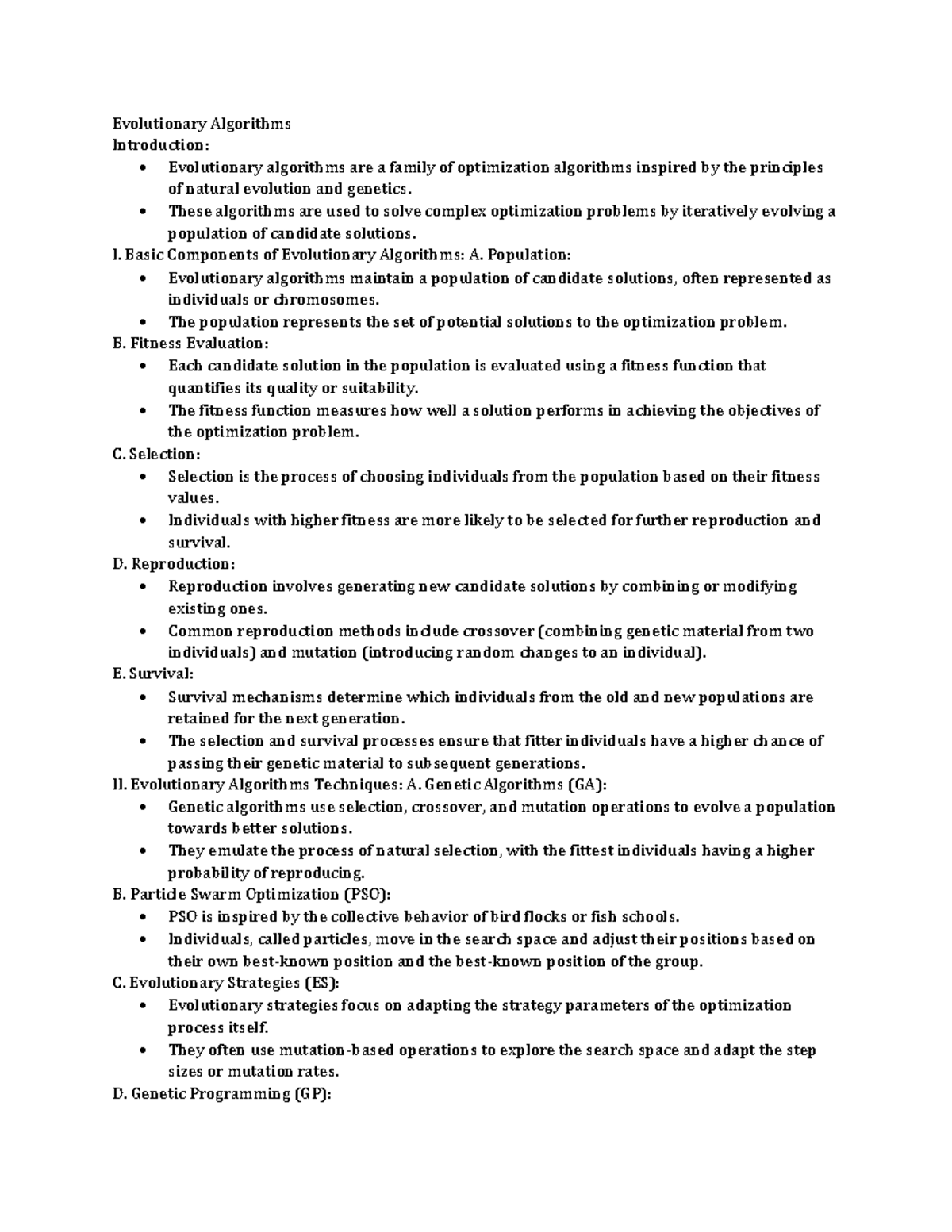 Notes Over Evolutionary Algorithms Evolutionary Algorithms Introduction Evolutionary