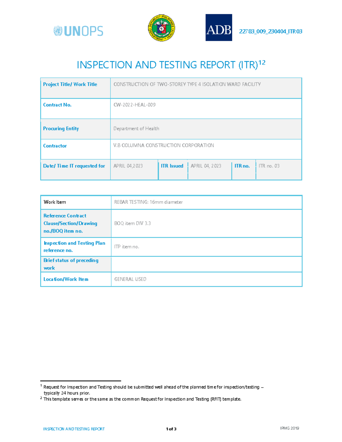 22783 009 230404 ITR03 - reference - 22783_009_230404_ITR INSPECTION ...