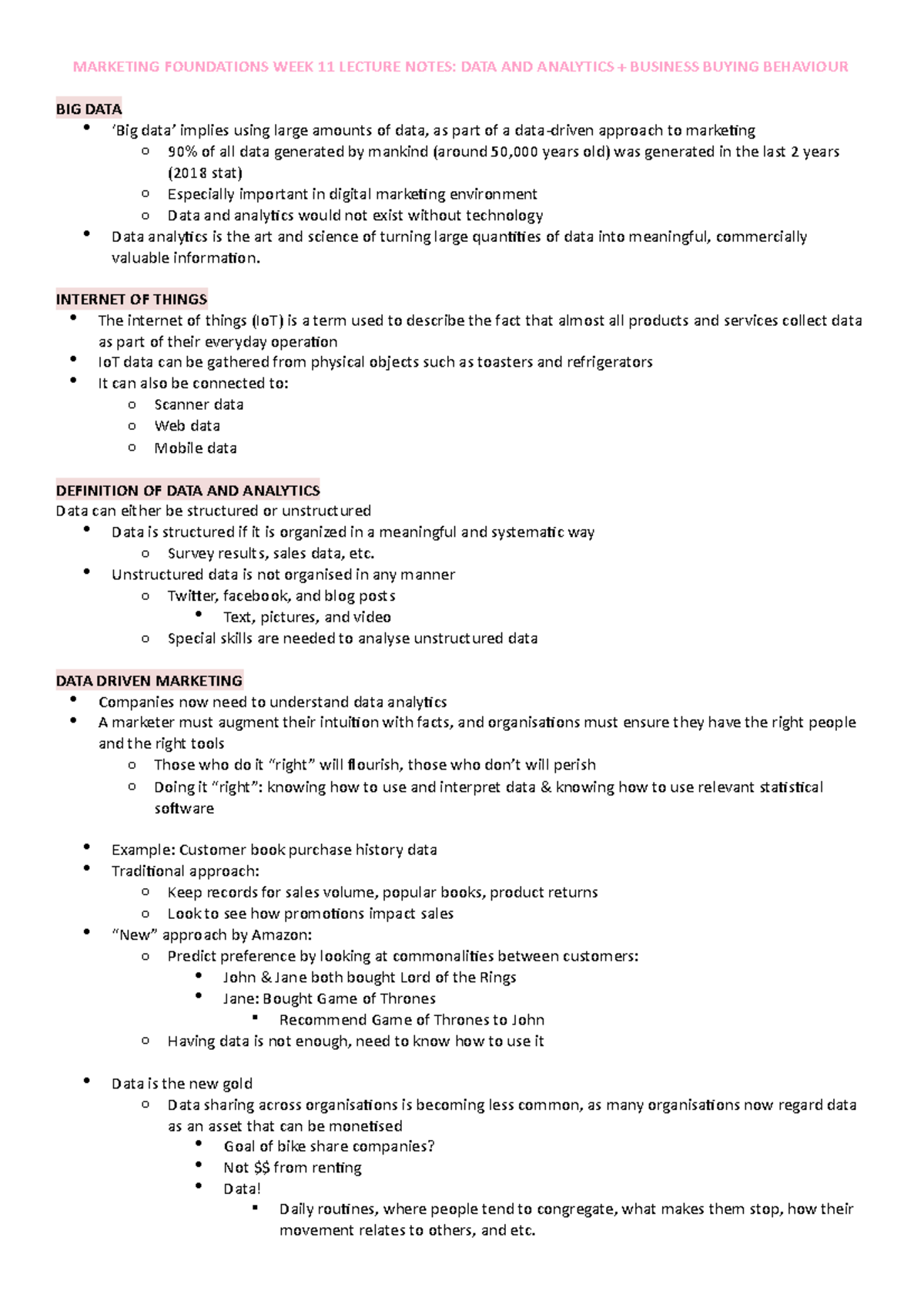 Marketing Foundations WEEK 11 Lecture Notes - MARKETING FOUNDATIONS ...