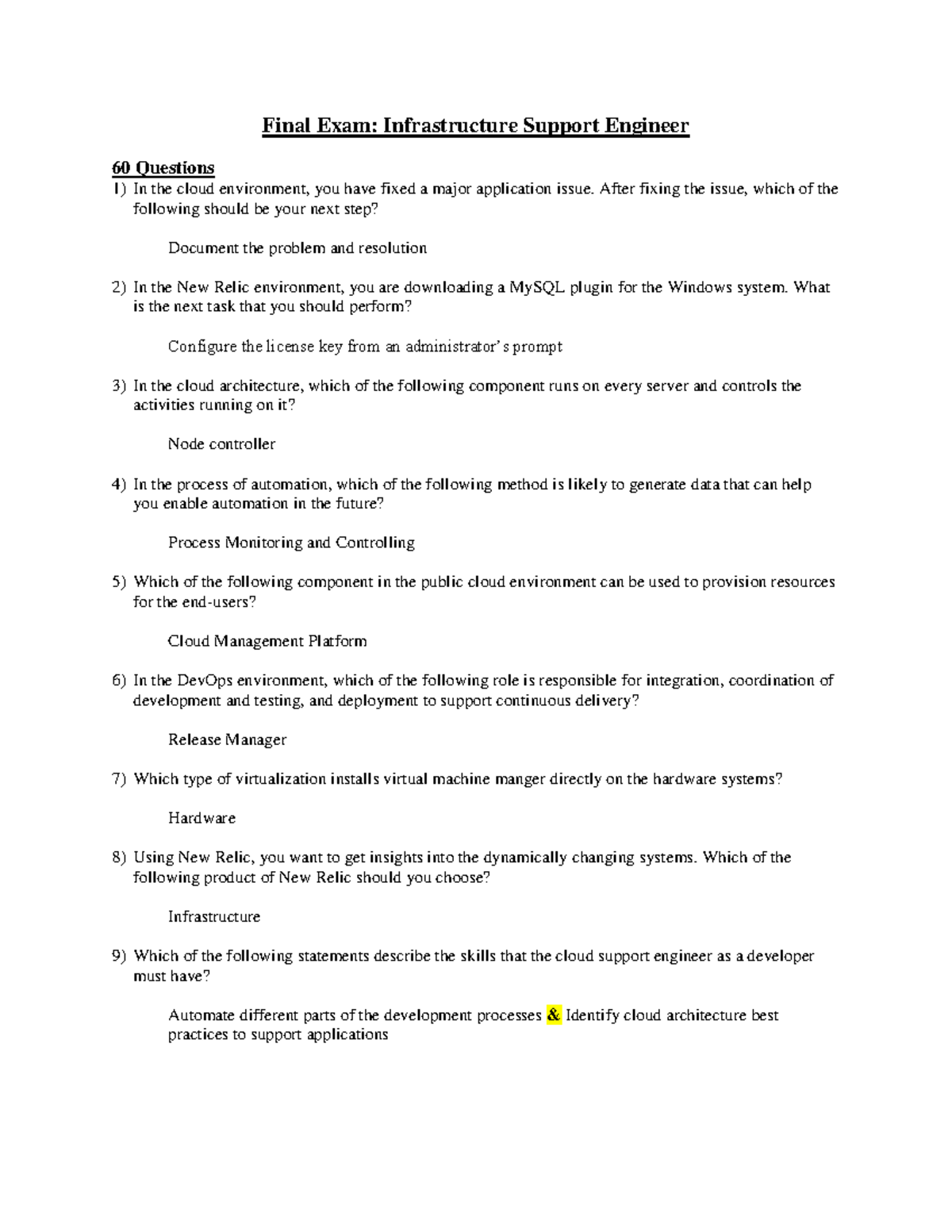 Skillsoft Infrastructure Support Engineer Final Exam - Final Exam ...