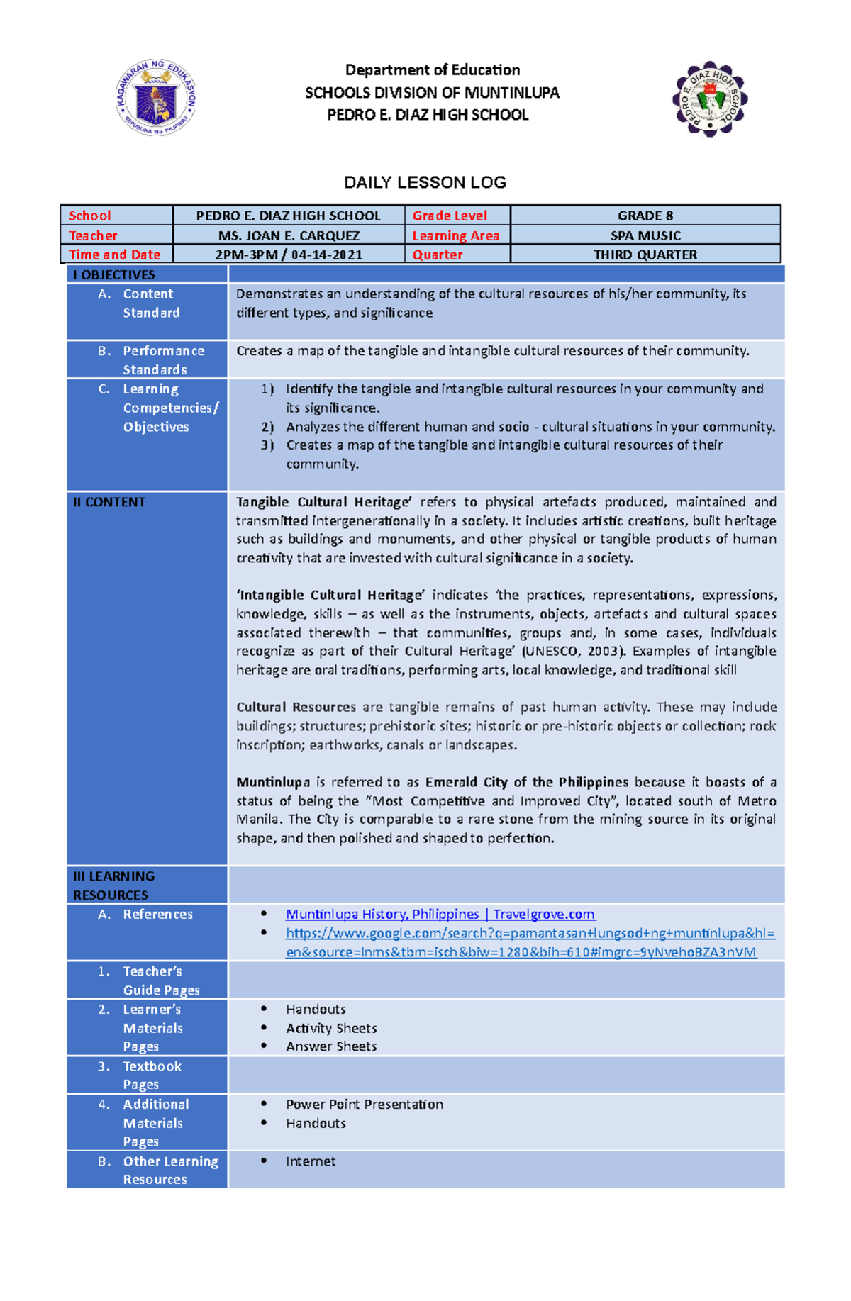 Lesson-PLAN-Ms - For reading purposes - Department of Education SCHOOLS ...
