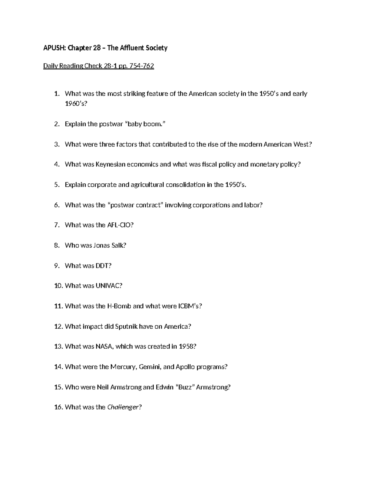 Apush-Chapter 28-1Daily Reading Checkpp - APUSH: Chapter 28 – The ...