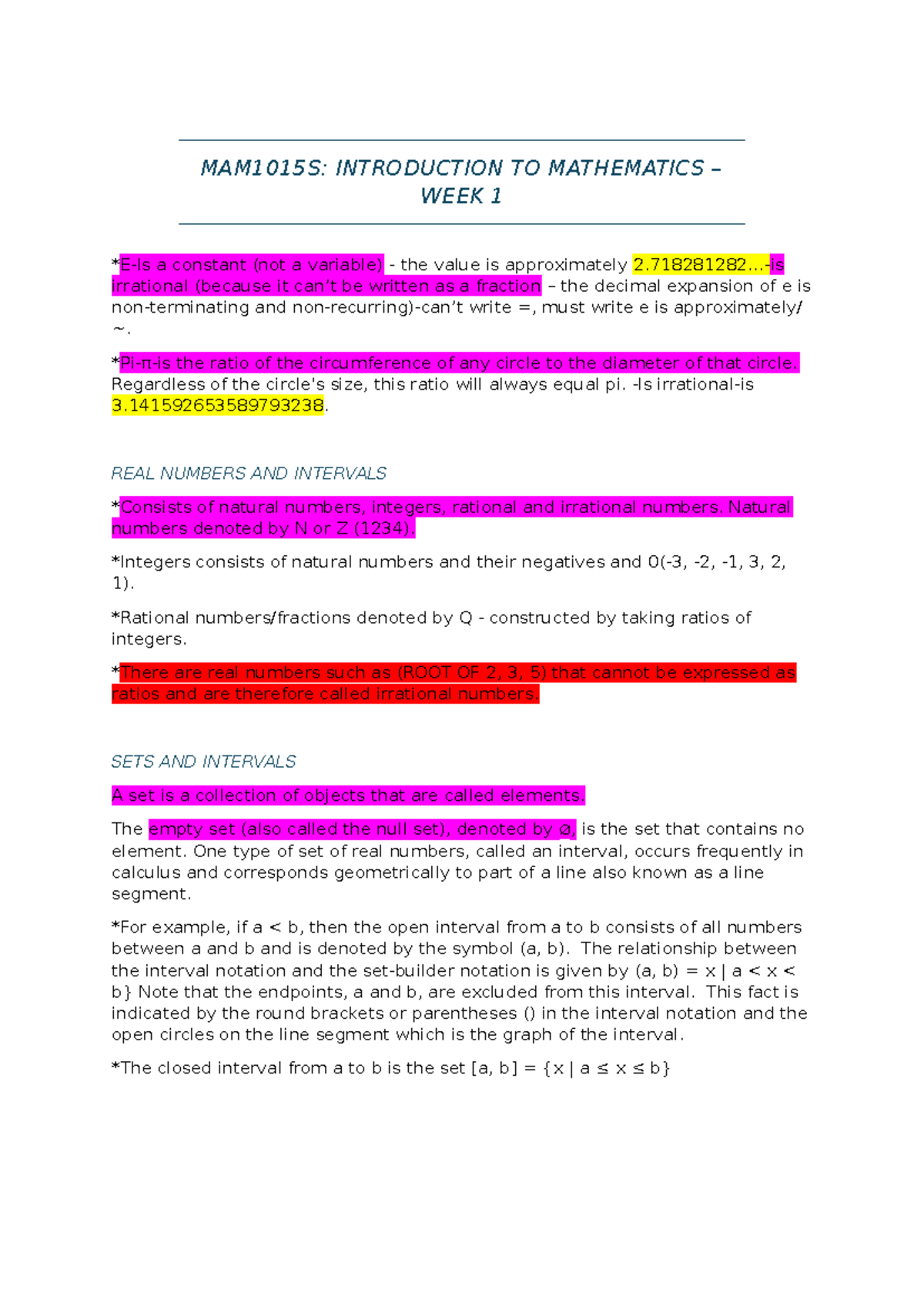 MAM1015S - WEEK 1 - MAM1015S: INTRODUCTION TO MATHEMATICS – WEEK 1 *E ...