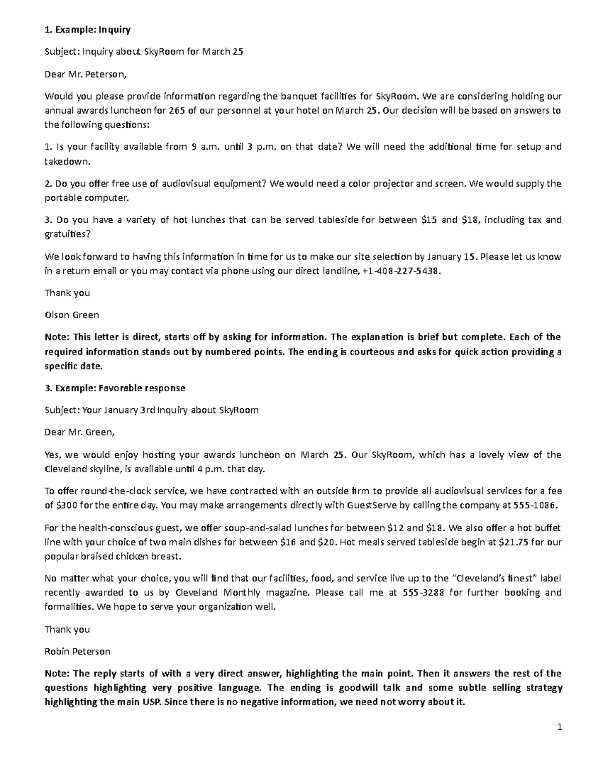 Postive neutral message - Example: Inquiry Subject: Inquiry about ...