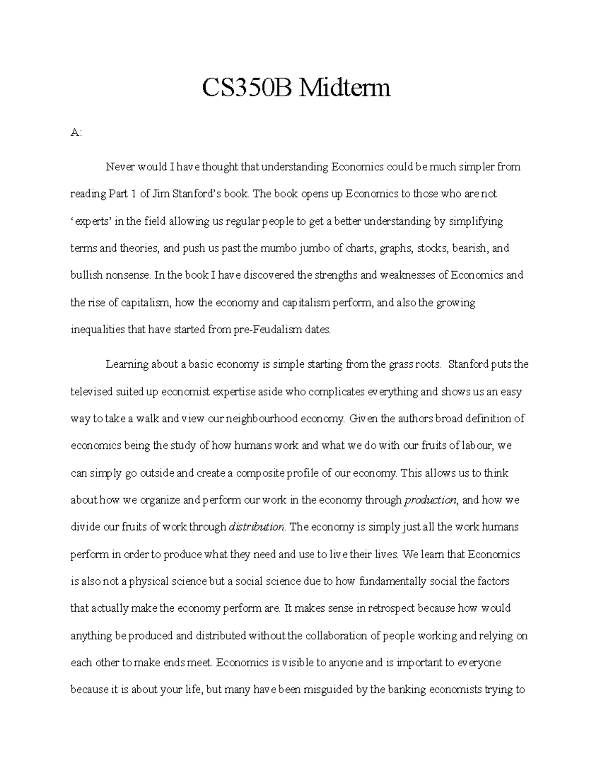 CS350 B Midterm - CS350B Midterm A: Never would I have thought that ...
