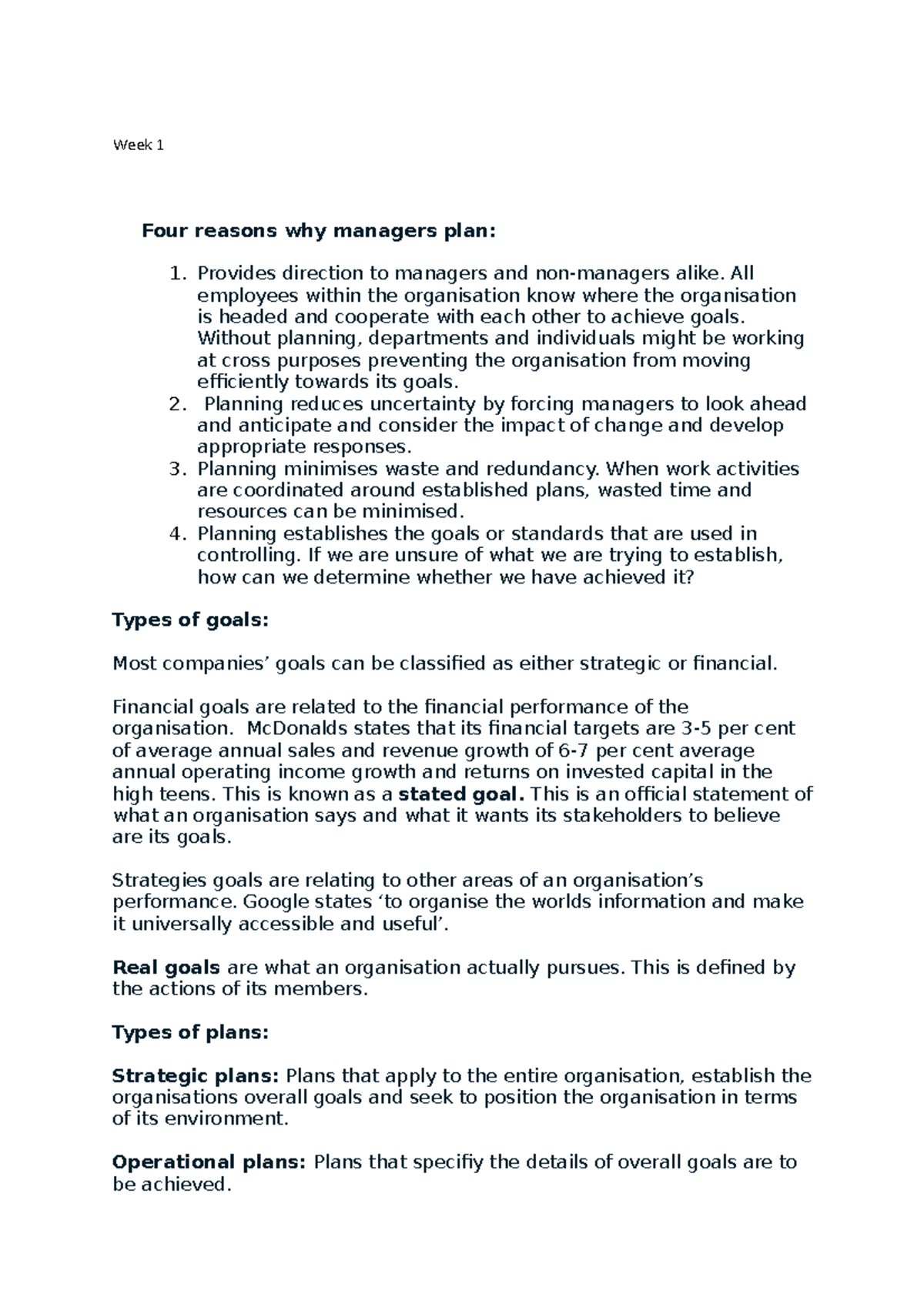 Introduction to management summary - Week 1 Four reasons why managers ...