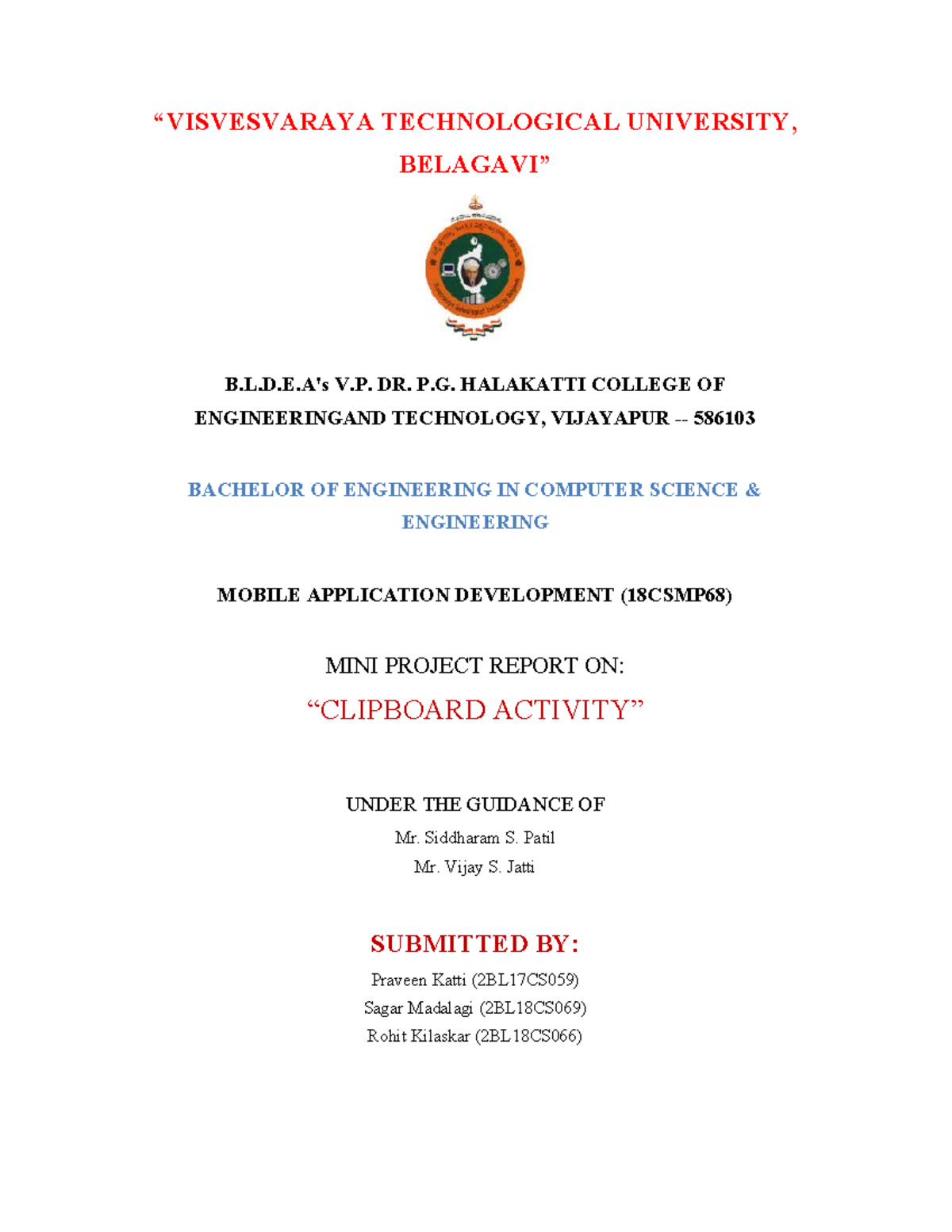 MAD Lab Mini Project - “VISVESVARAYA TECHNOLOGICAL UNIVERSITY, BELAGAVI ...