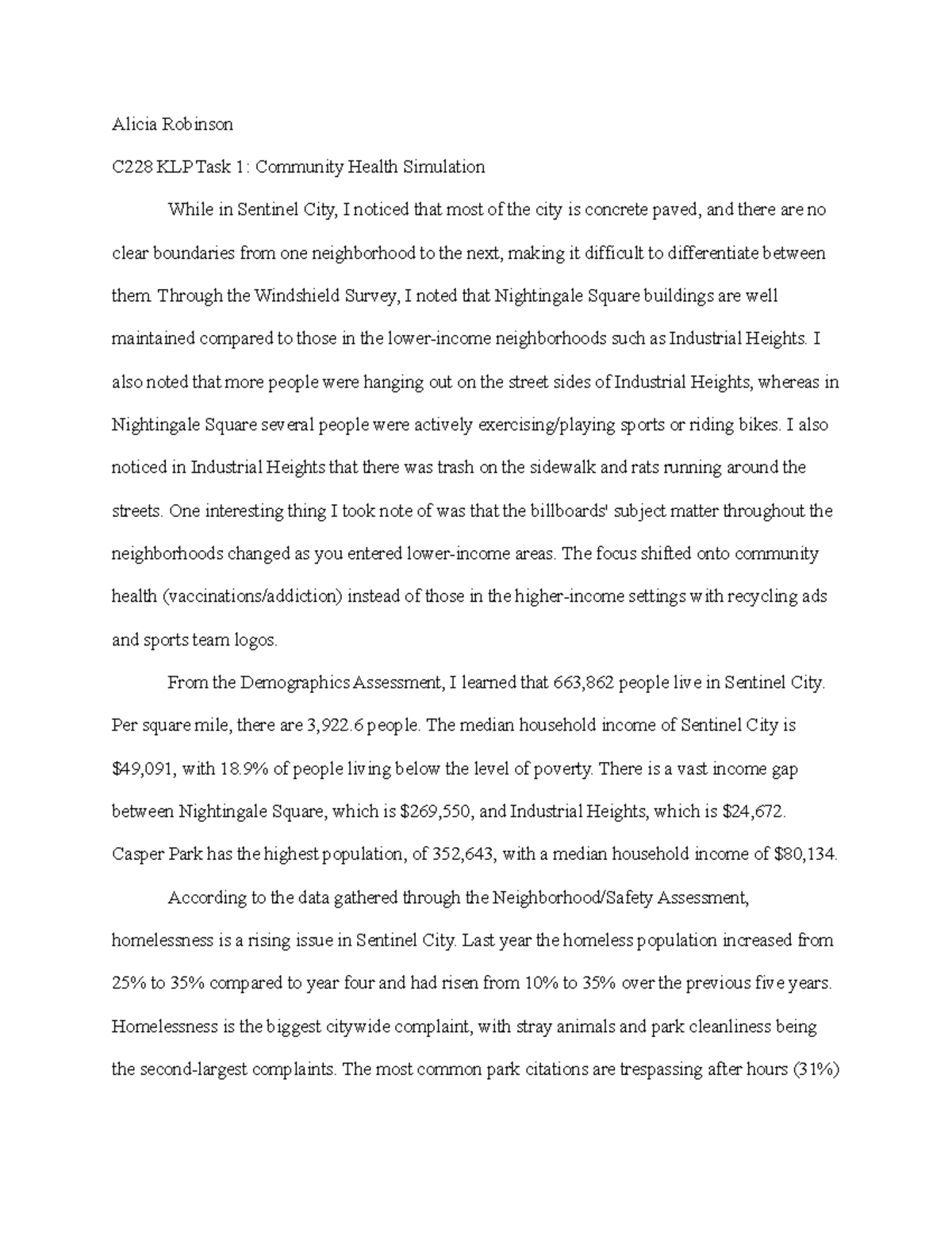 C228 Task 1 - C228 Task 1 - Alicia Robinson C228 KLP Task 1: Community ...