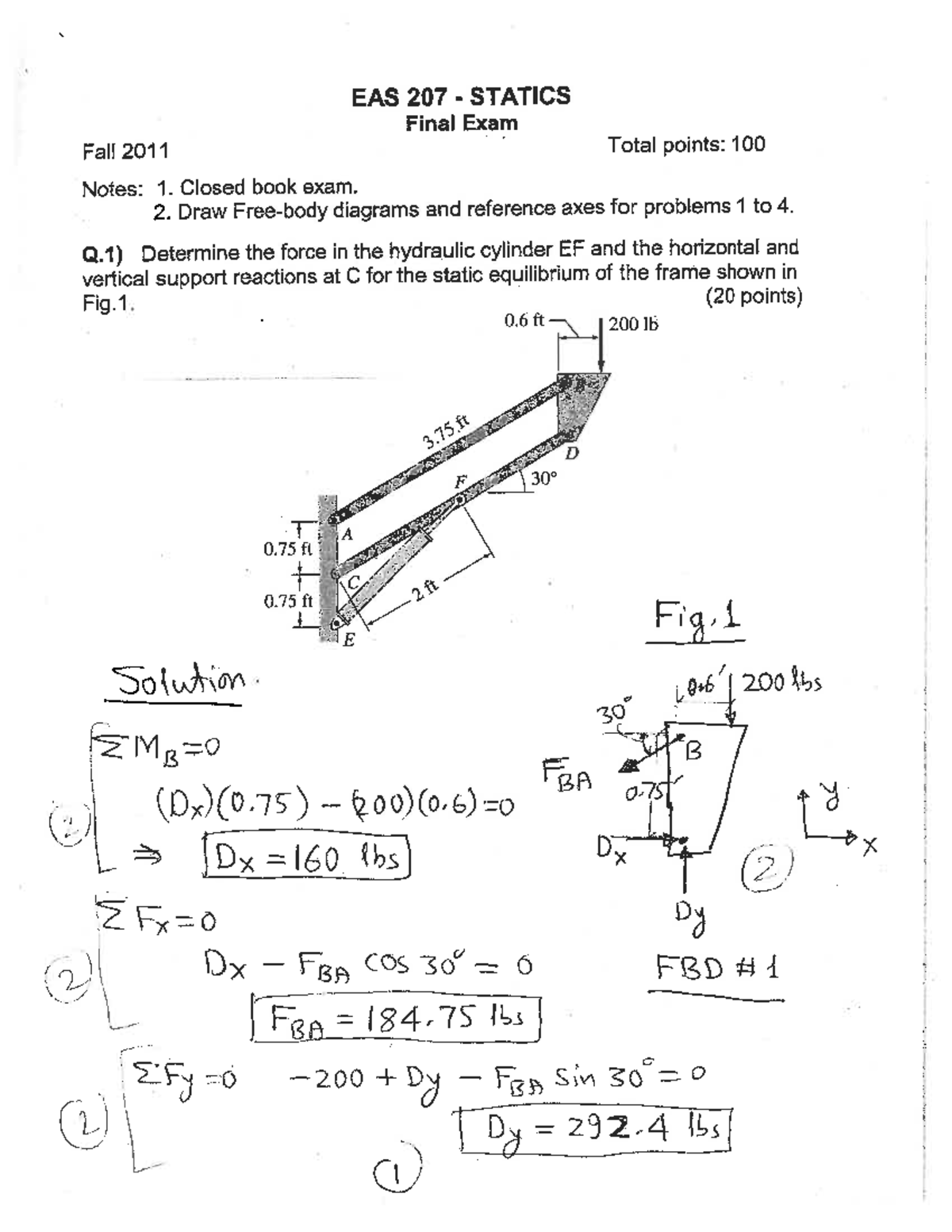 Final exam 2011, questions and answers - EAS 207 - STATICS Final Exam ...