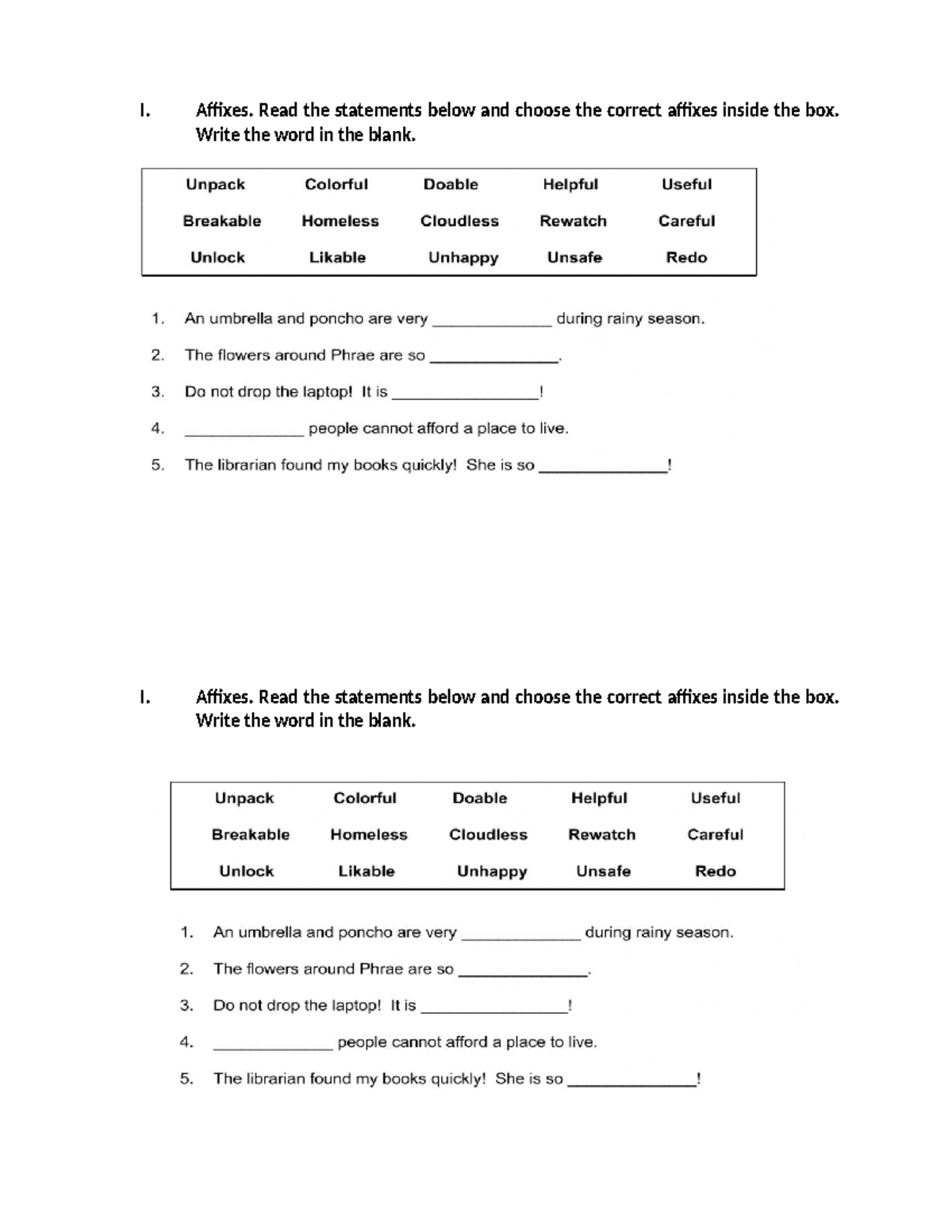 Affixes - Math Education - I. Affixes. Read the statements below and ...