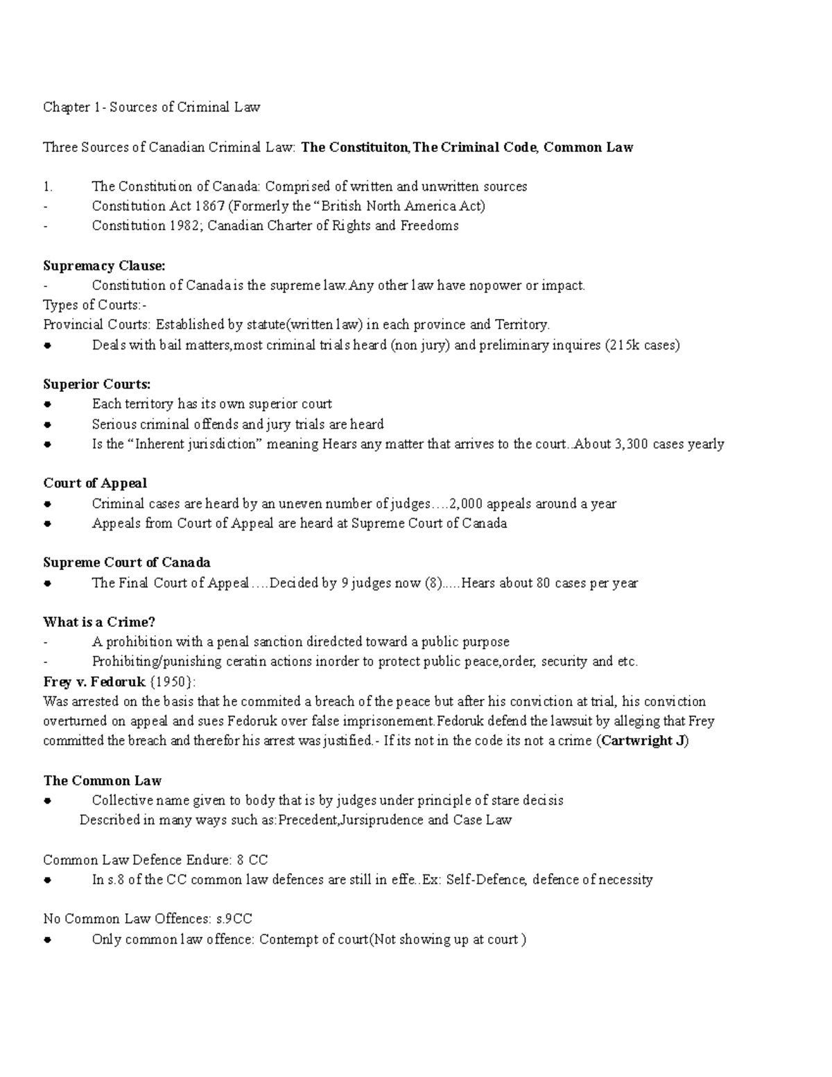 Law Exam Review - notes - Chapter 1- Sources of Criminal Law Three ...