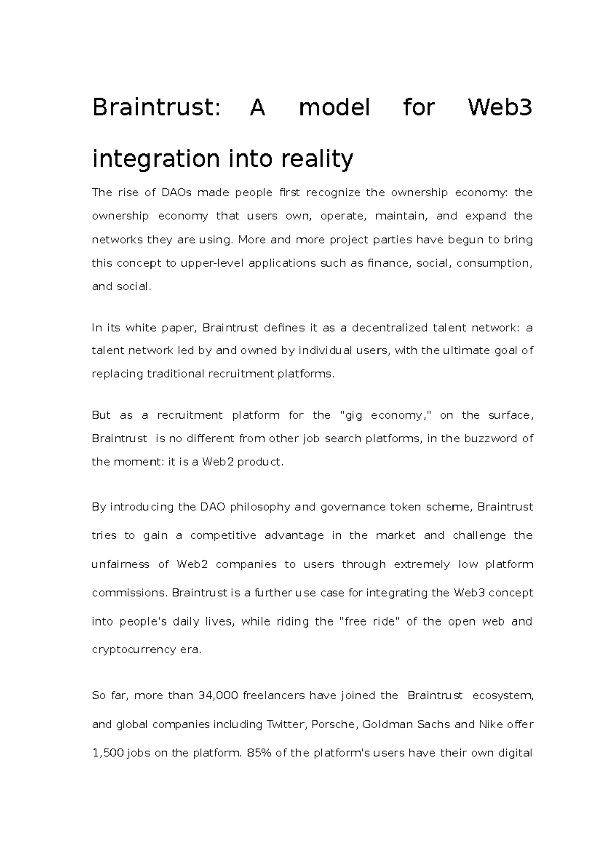 Braintrust- A model for Web3 integration into reality - Braintrust: A model for Web integration ...